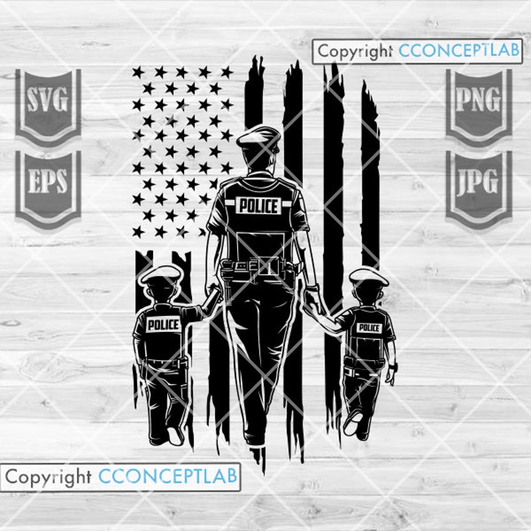US Police Dad With 2 Sons Svg | Police Dad Svg | Blue Thin Line Svg ...