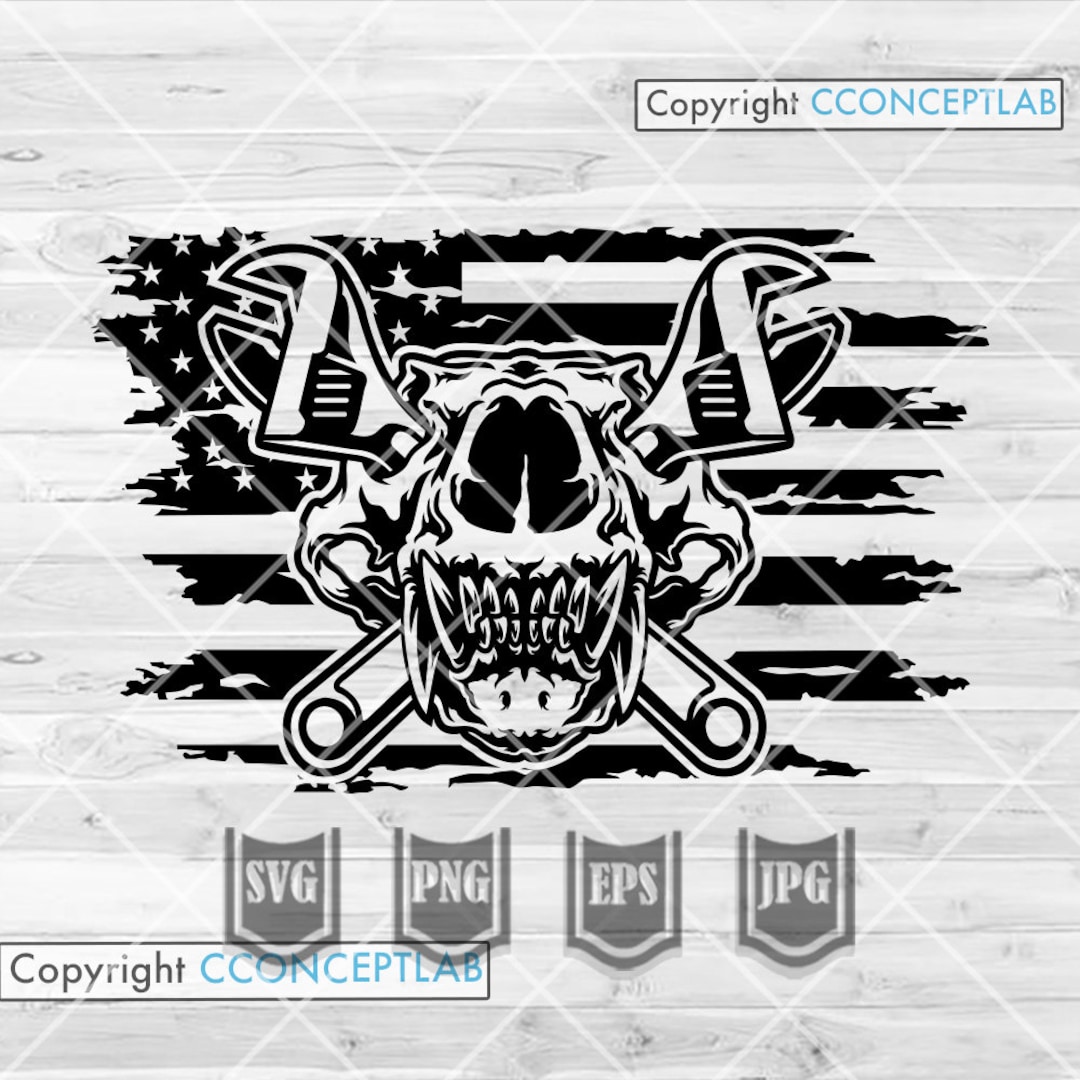 Mechanic Svg | US Flag American Animal Skull Mechanic Wrenches Svg ...