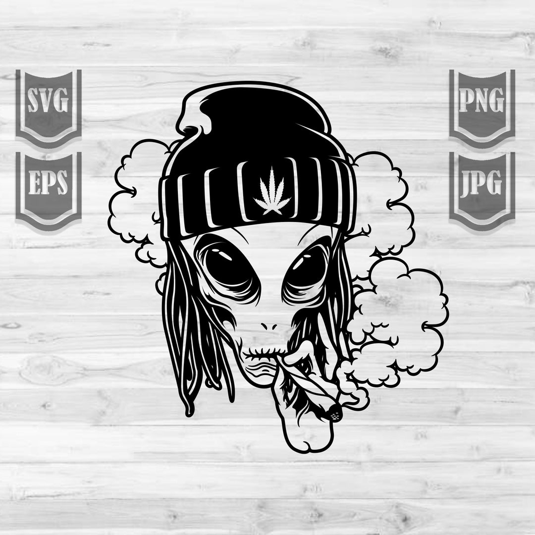 Rasta Alien Smoking Joint Svg File Smoking Cannabis Svg Alien Clipart ...