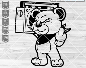 Gangster Middle Finger Teddy Svg Hipster Bear Cutfile Hippie Grizzly ...