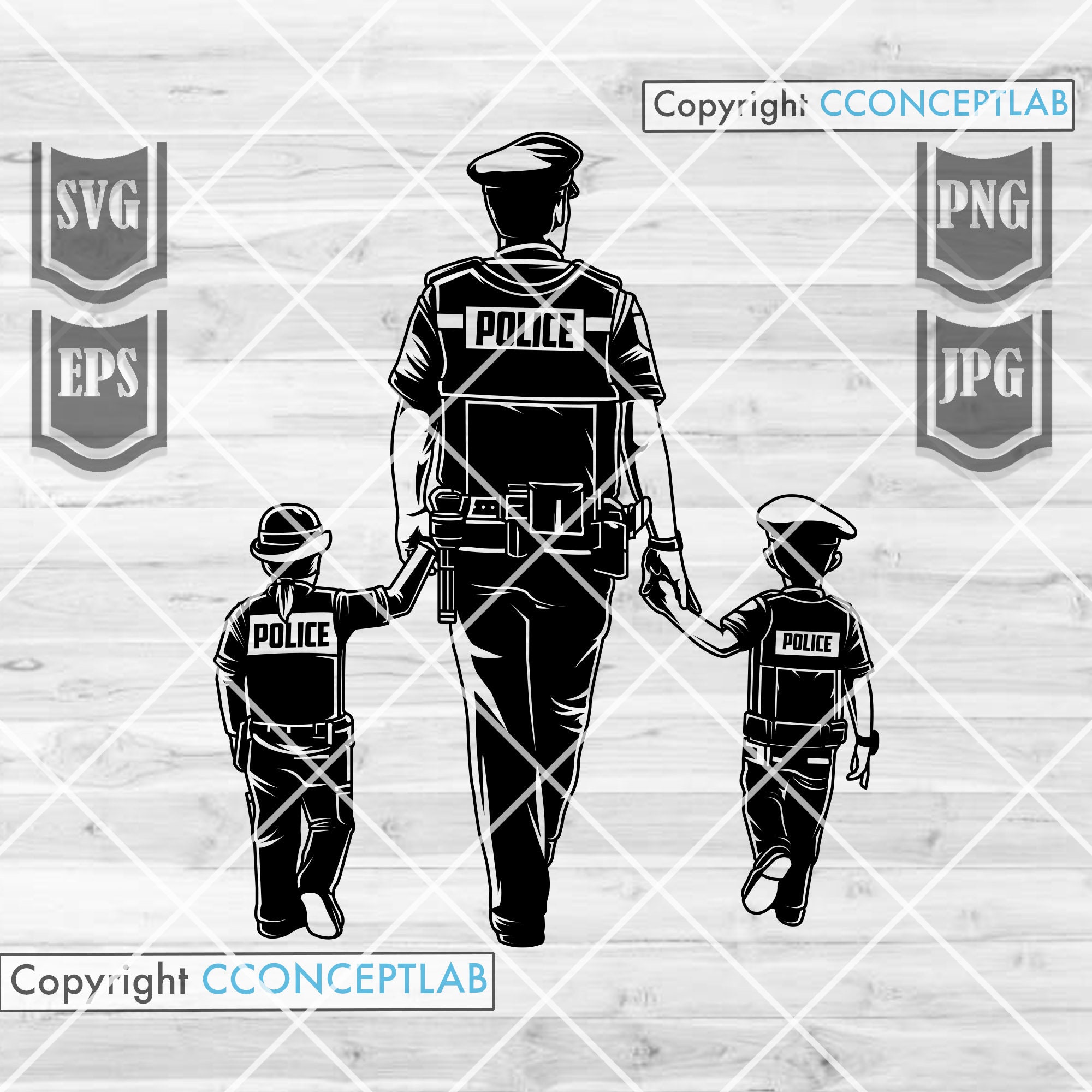 Police Father With Son and Daughter Svg Police Dad Svg | Etsy