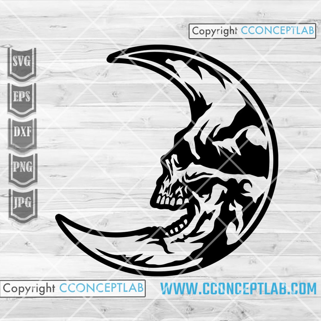Moon Skull Svg | Scary Halloween Shirt Png | Celestial Horror Dxf ...