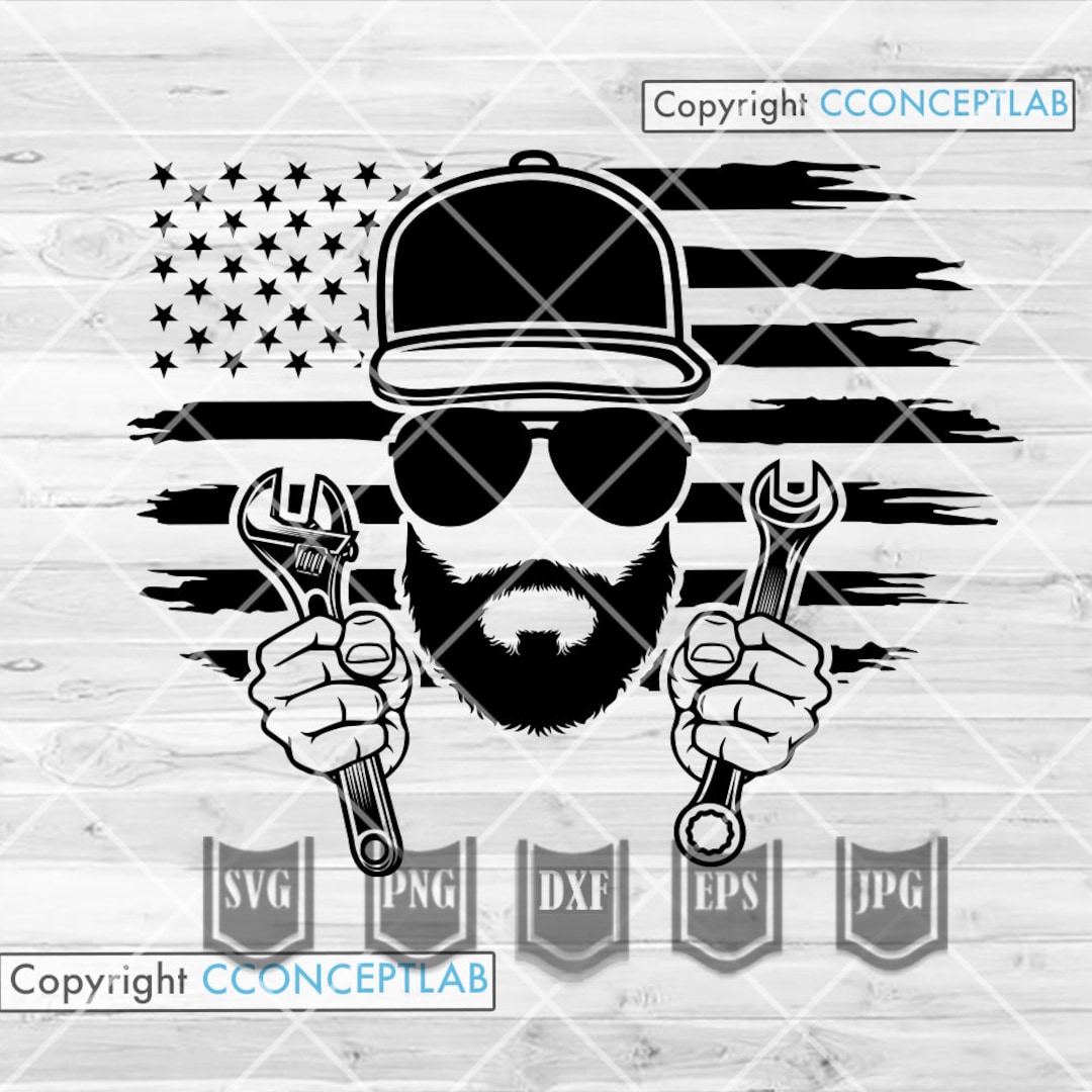 US Beard Man Mechanic Svg | Mechanical Dad T-shirt Design Png | Wrench ...