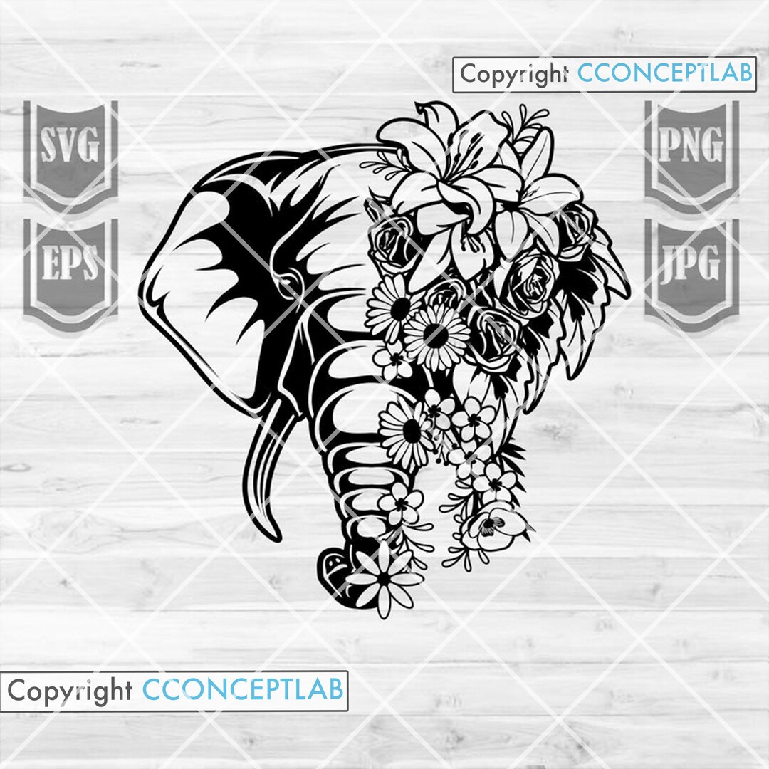 Floral Elephant Svg File Elephant Svg Flowers Elephant Svg Floral ...
