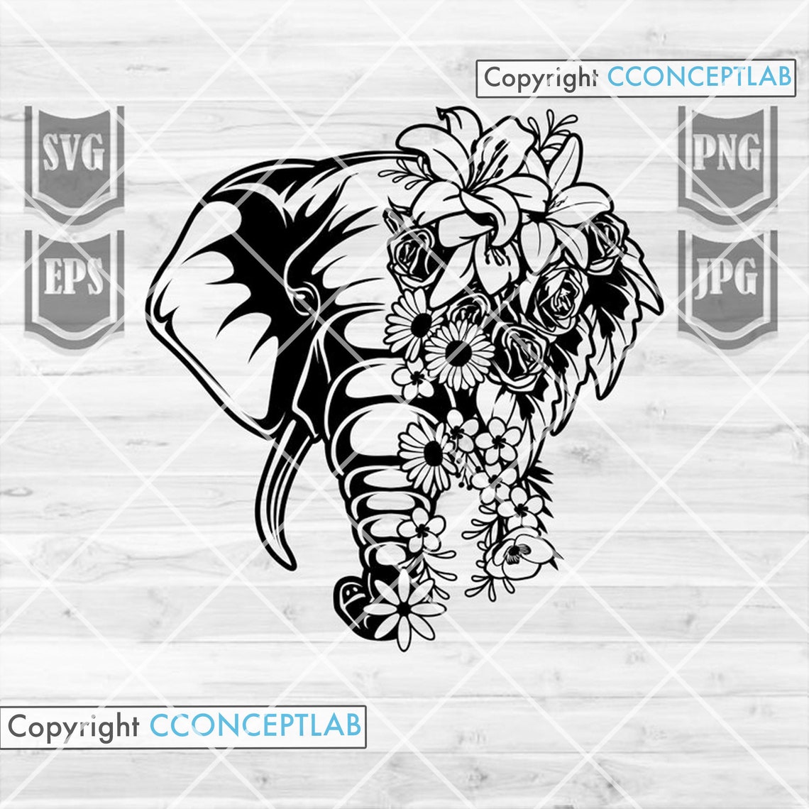 Floral Elephant Svg File Elephant Svg Flowers Elephant - Etsy