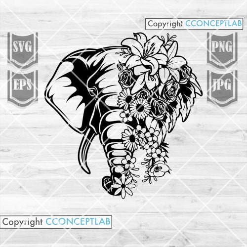 Floral Elephant Svg File Elephant Svg Flowers Elephant - Etsy
