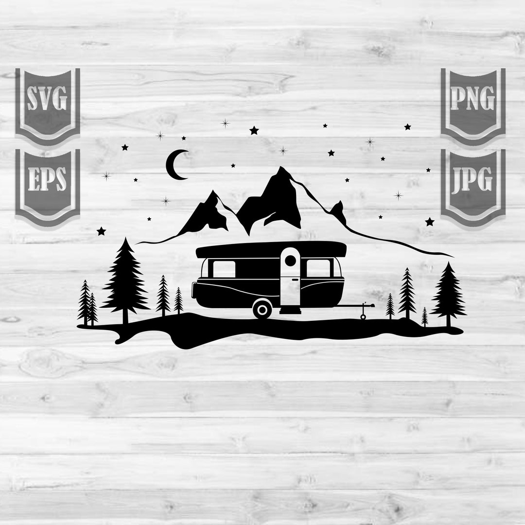 Outdoor Caravan and Mountains Svg File || Caravan Svg || Camping Svg ...