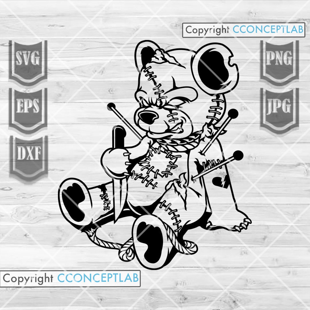 Curse Teddy Bear Svg | Scary Hipster Grizzly Stencil | Horror Stuffed ...