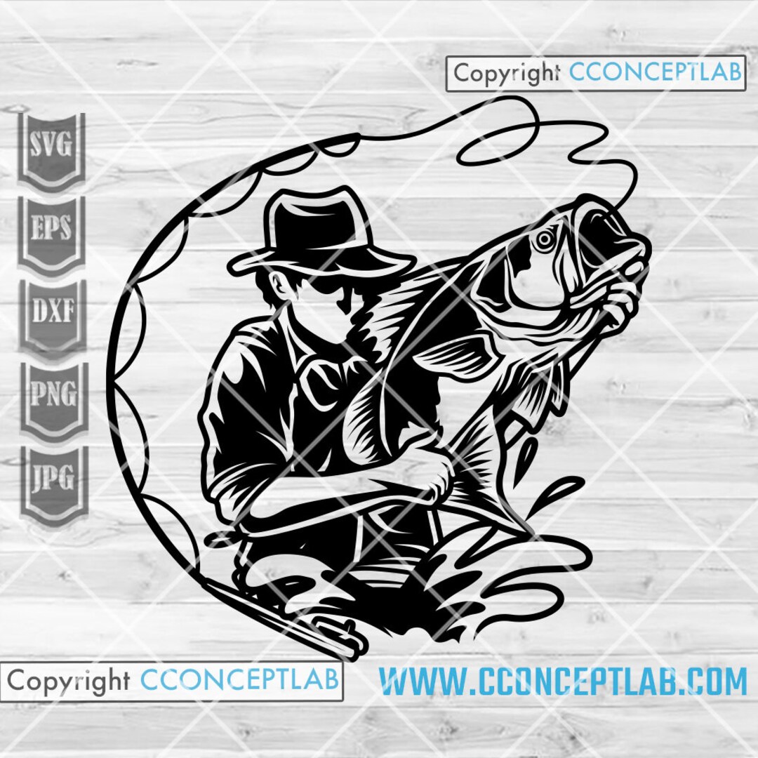 Bass Fishing Svg | Lake Angler Dad Cutfile | Fresh Water Fish Dxf ...