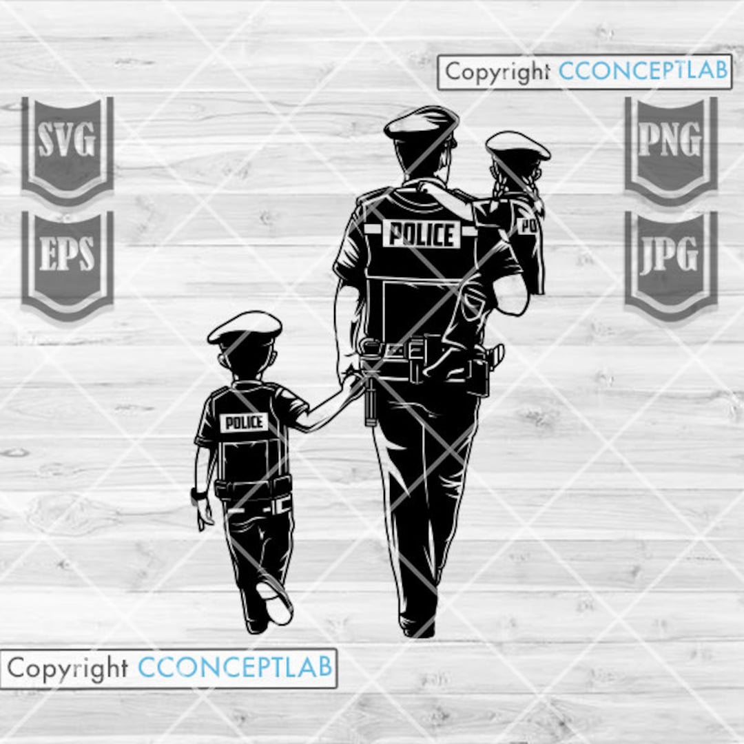 Police Dad With 2 Kids Svg | Dad With Son and Daughter Clipart | Rescue ...