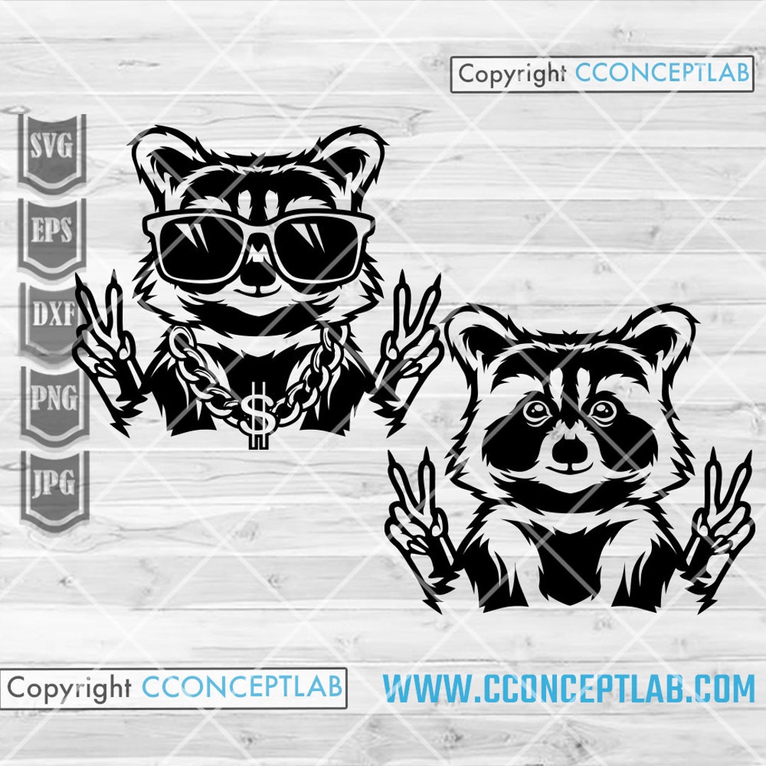 Raccoon Swag Svg | Cute Party Animal Clipart | Hippie Trash Cat Stencil ...