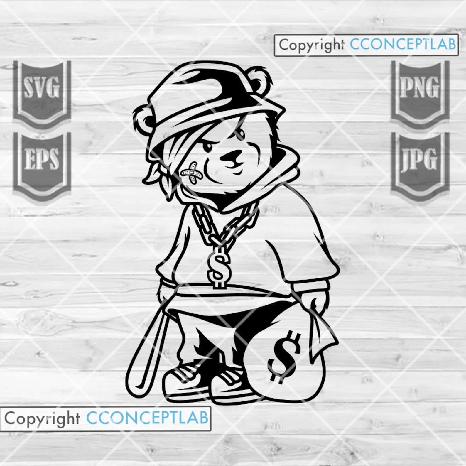 Bandit Teddy Svg Hipster Animal Clipart Gangster Bear - Etsy