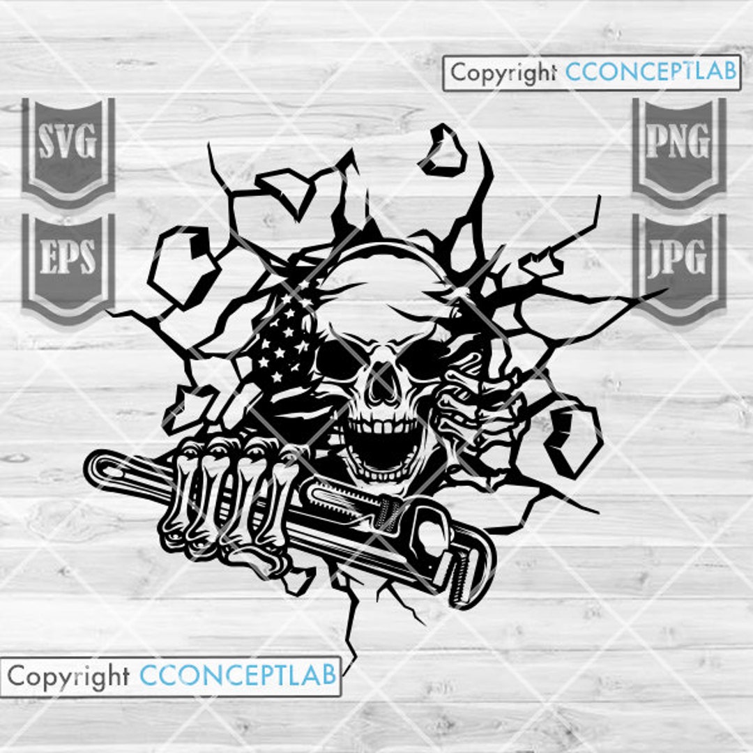 US Plumber Skull Smash Wall Svg | Plumber Skull Svg | Plumber Dad Svg ...