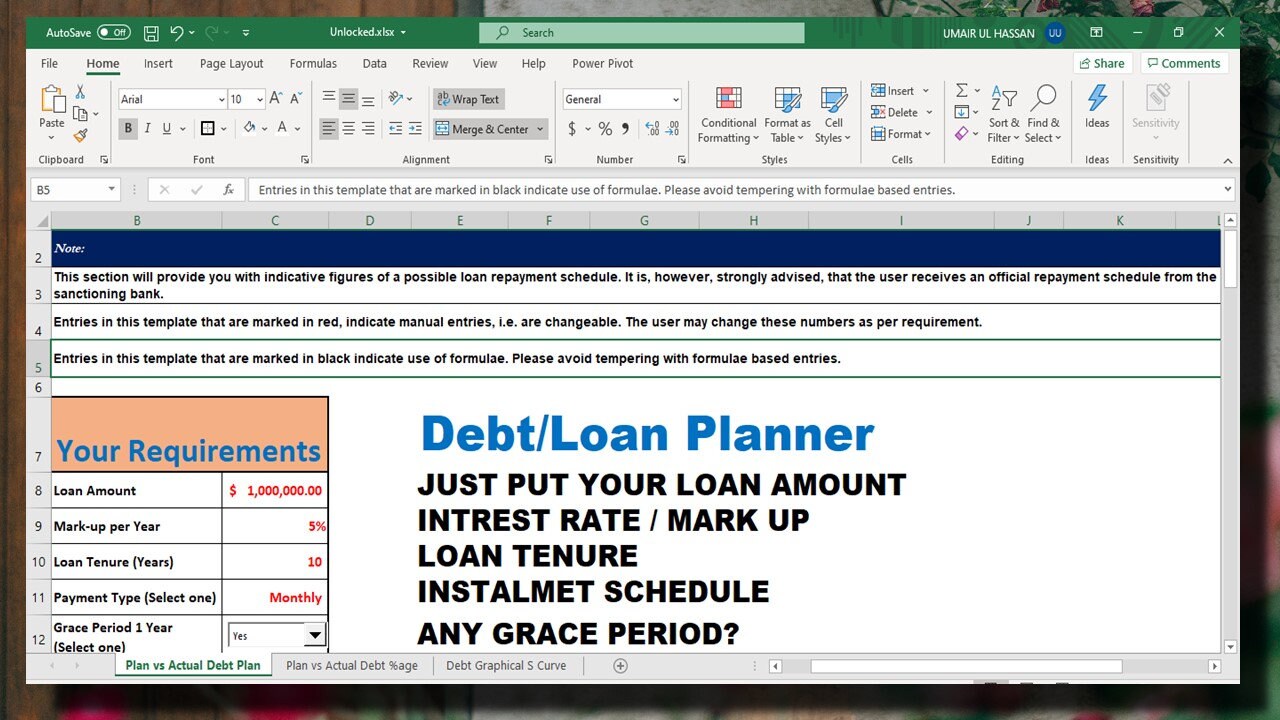 Debt Planner Editable Excel Template | Loan Planner | Debt Repayments ...