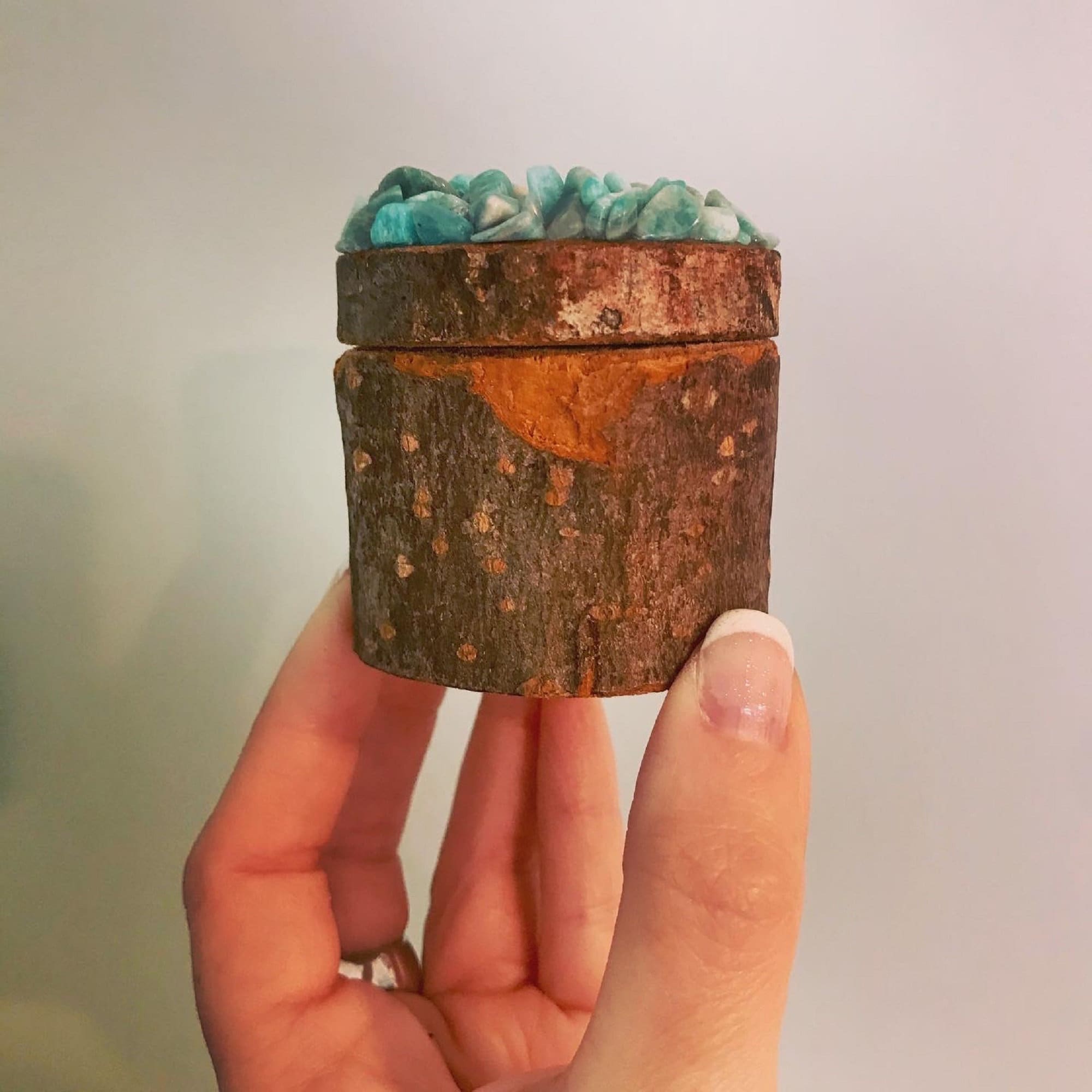 Amazonite Crystal and Natural Wood Gem Box
