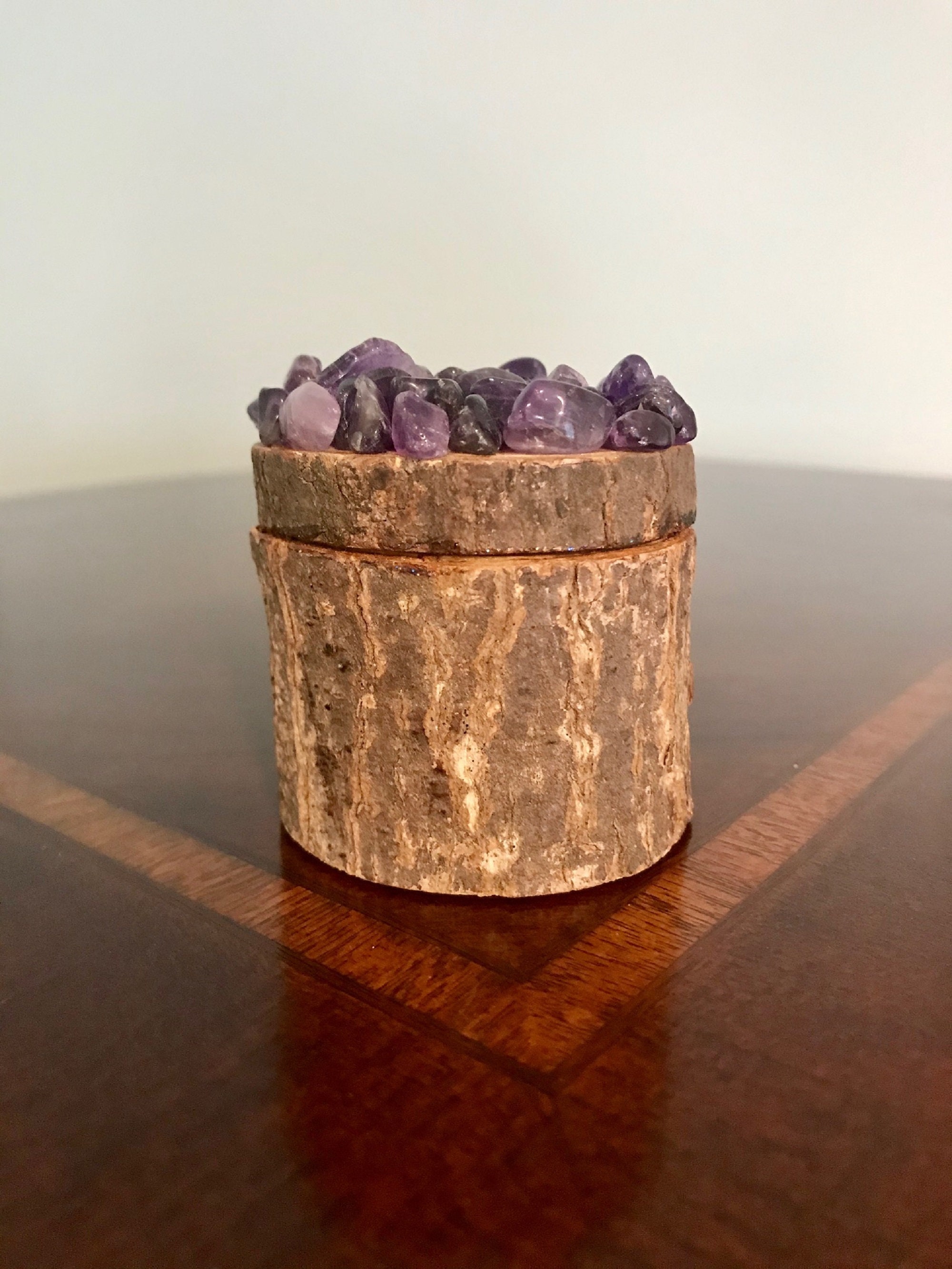 Amethyst Crystal and Natural Wood Gem box