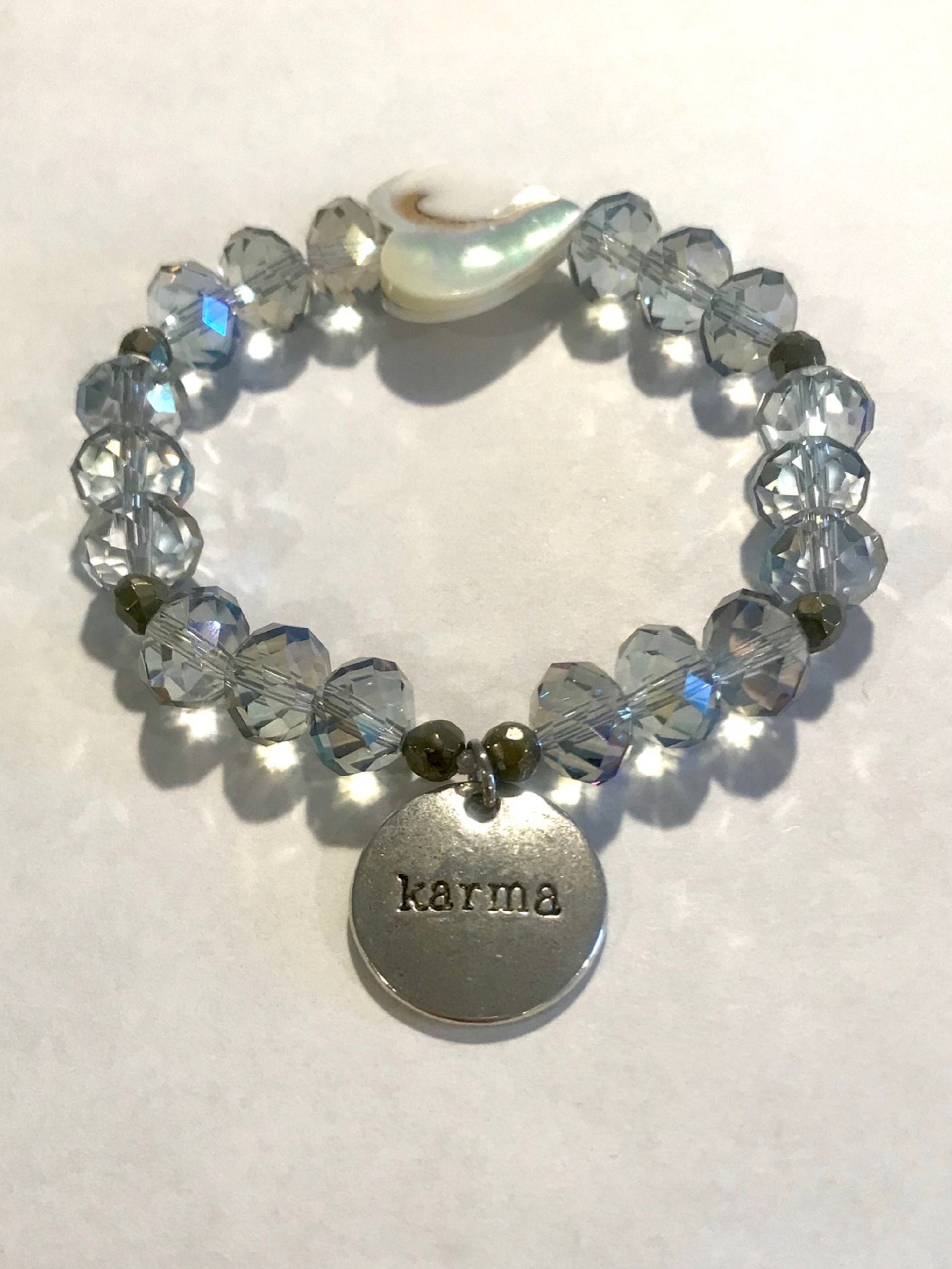 Crystal, Nautilus Shell/Abalone, Iron Pyrite Gemstone Angel Bracelet ...