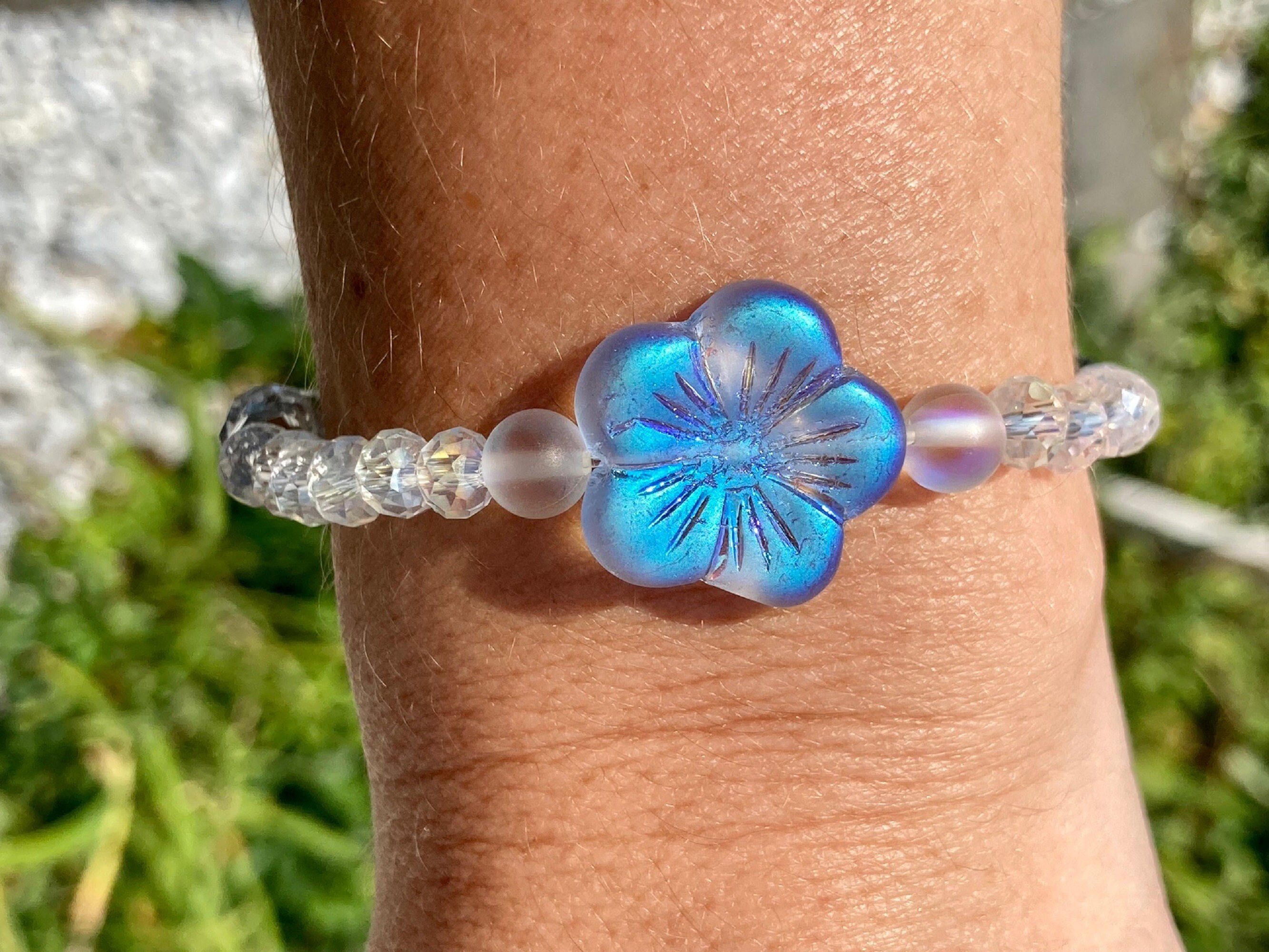 Gemstone Bracelet - Czech Glass / Crystal / Hematite / Mystic Aura ...