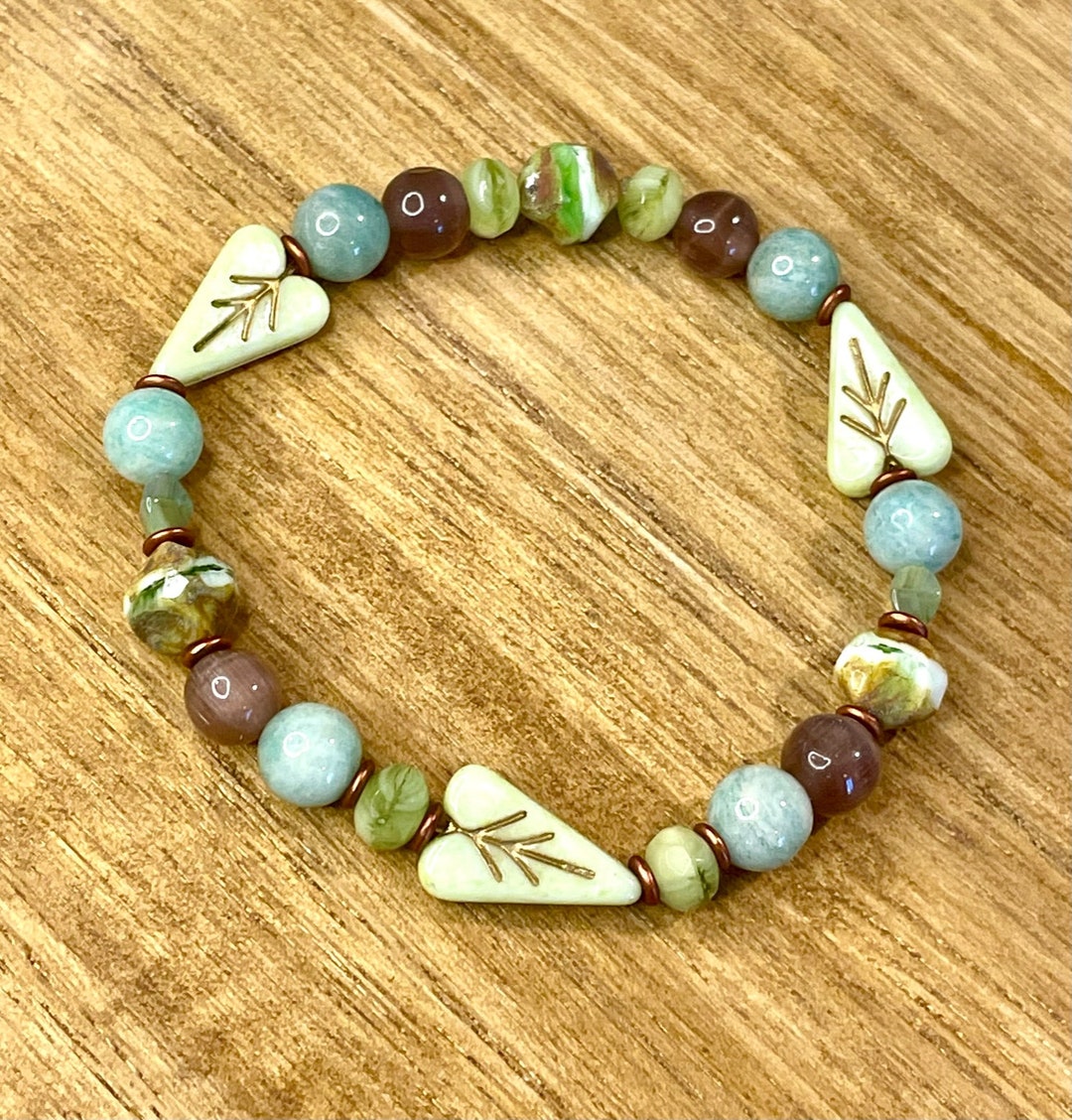 Gemstone Bracelet Amazonite / Cat's Eye Crystal Healing Bracelets, Leaf ...