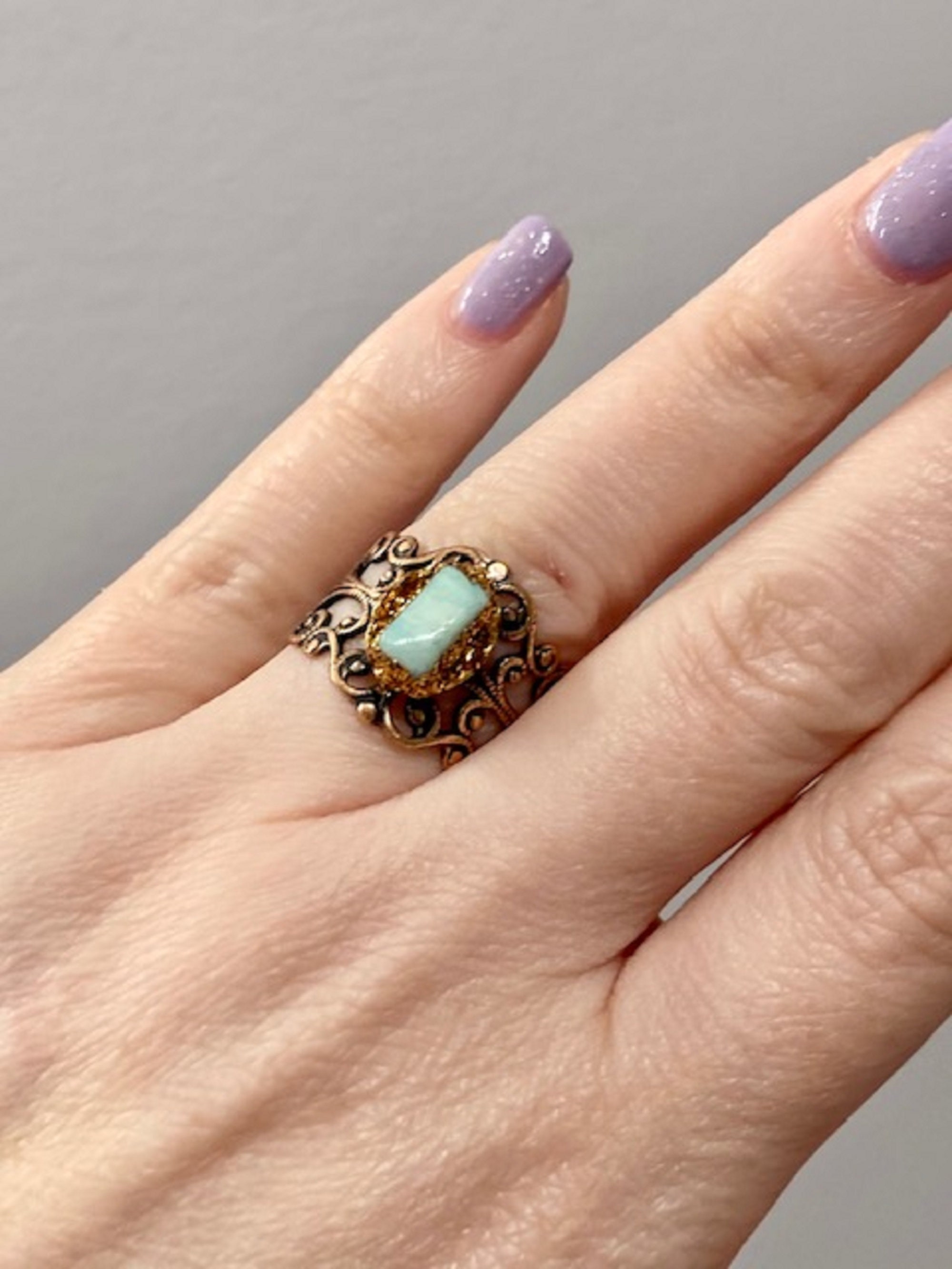 Gemstone Rings - Amazonite / Copper Plated, Adjustable Ring, Crystal ...