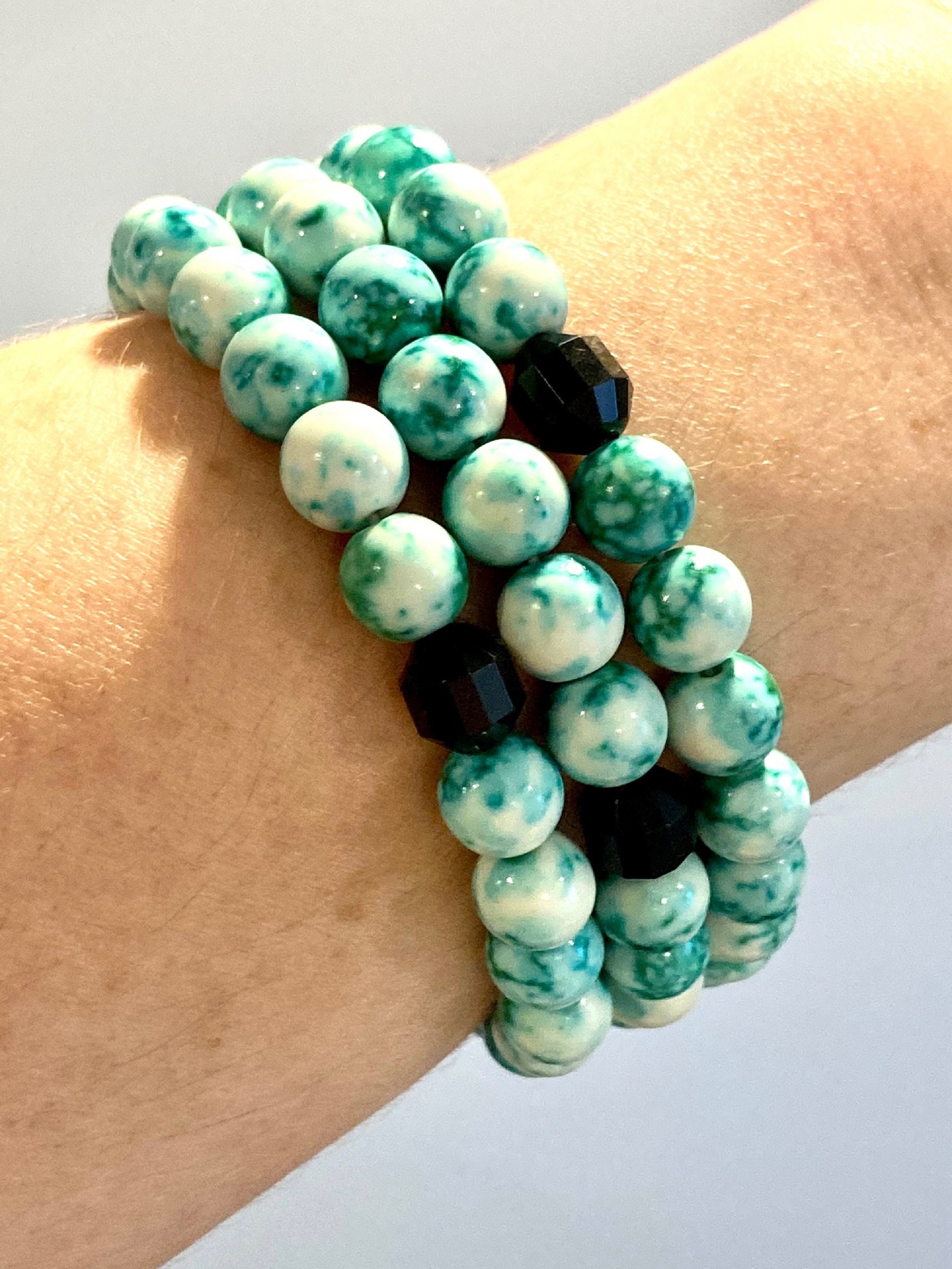 Gemstone Bracelet - Black Obsidian / Jade Crystal Healing Bracelets