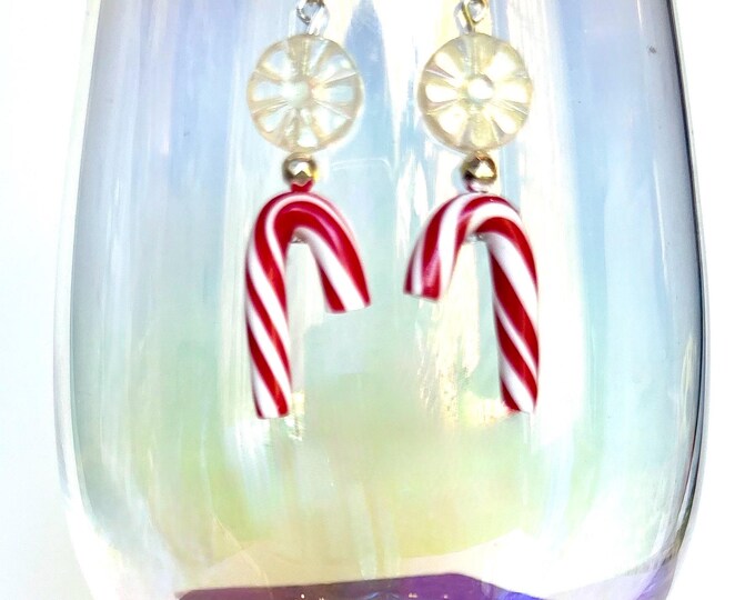 Candy Cane Snowflake Earrings: Handmade Polymer Clay Charms, Silver ...