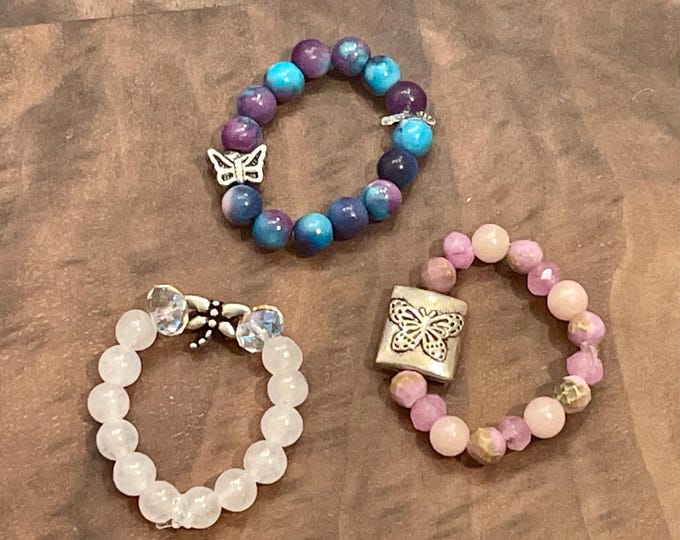 Gemstone Rings Trio - Jade / Phosphosiderite Crystal Healing, Stretchy ...
