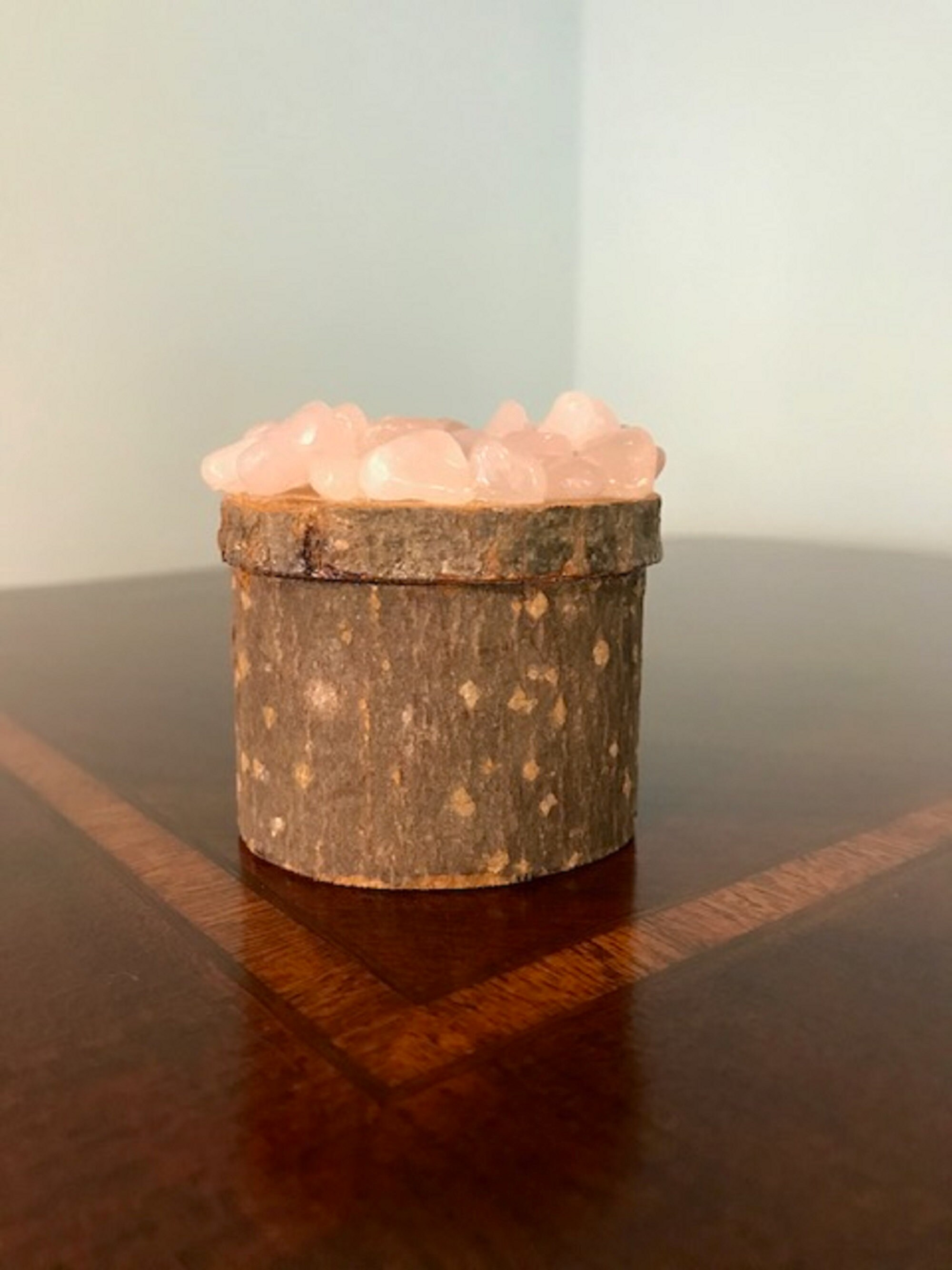 Rose Quartz Crystals and Natural Wood Gem Box