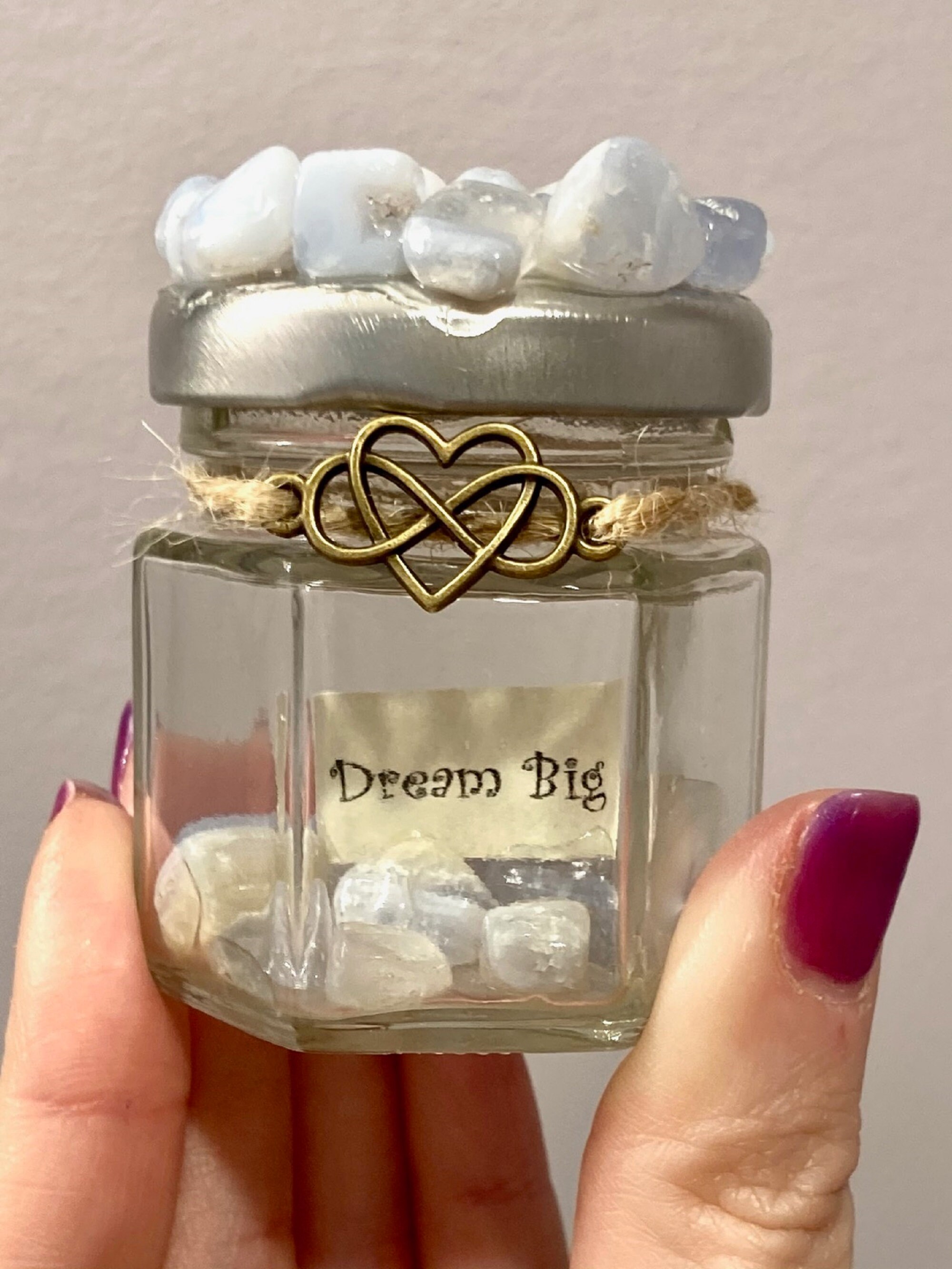Gem Jars - Chalcedony Crystals, Inspirational Message Dream Big and ...