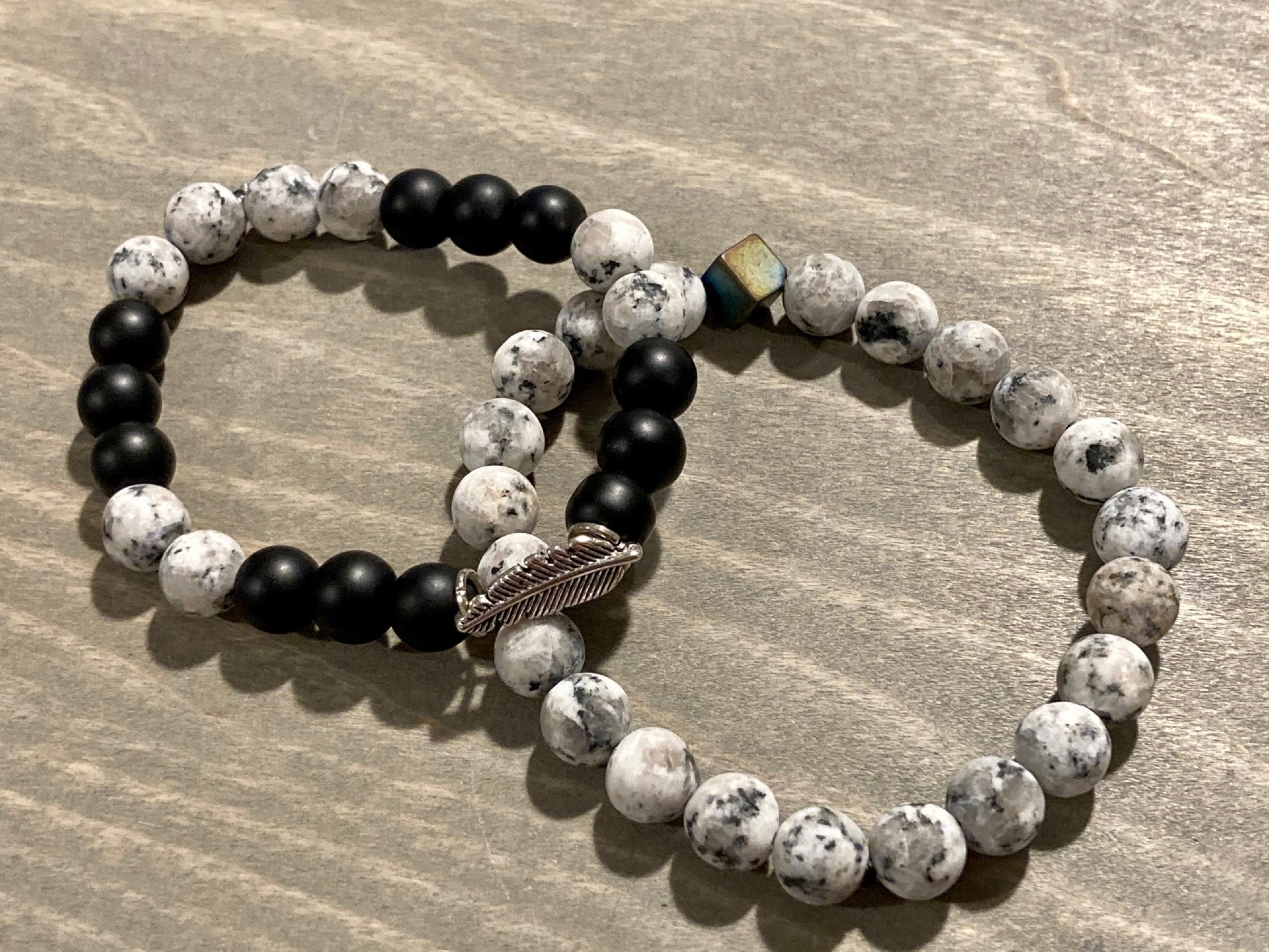 Gemstone Bracelet - Gray Spotted Jasper / Onyx / Hematite Healing Bracelets