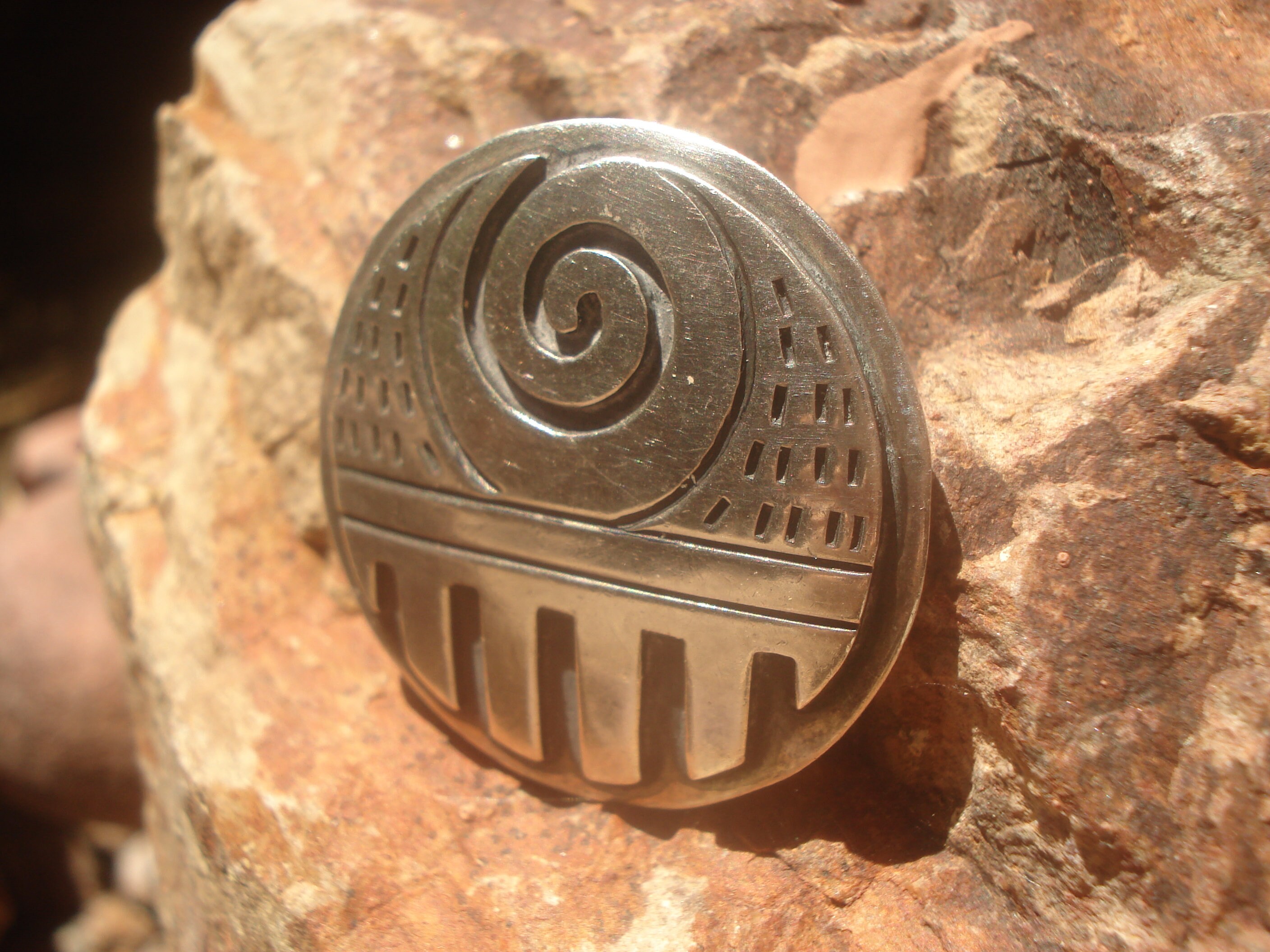 1940's Douglas Holmes, Hopi, Silver Overlay Brooch, Spiral Pictograph ...