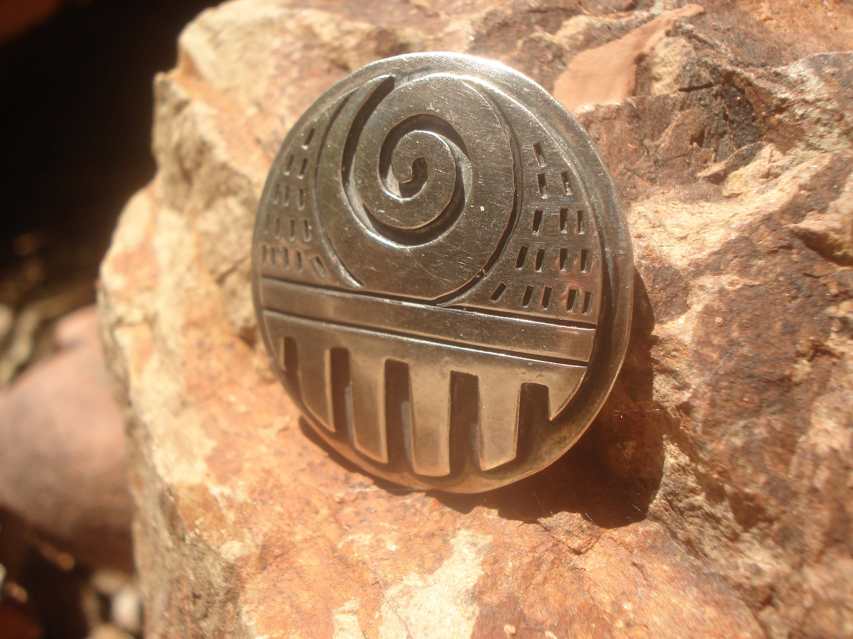 1940's Douglas Holmes, Hopi, Silver Overlay Brooch, Spiral Pictograph ...