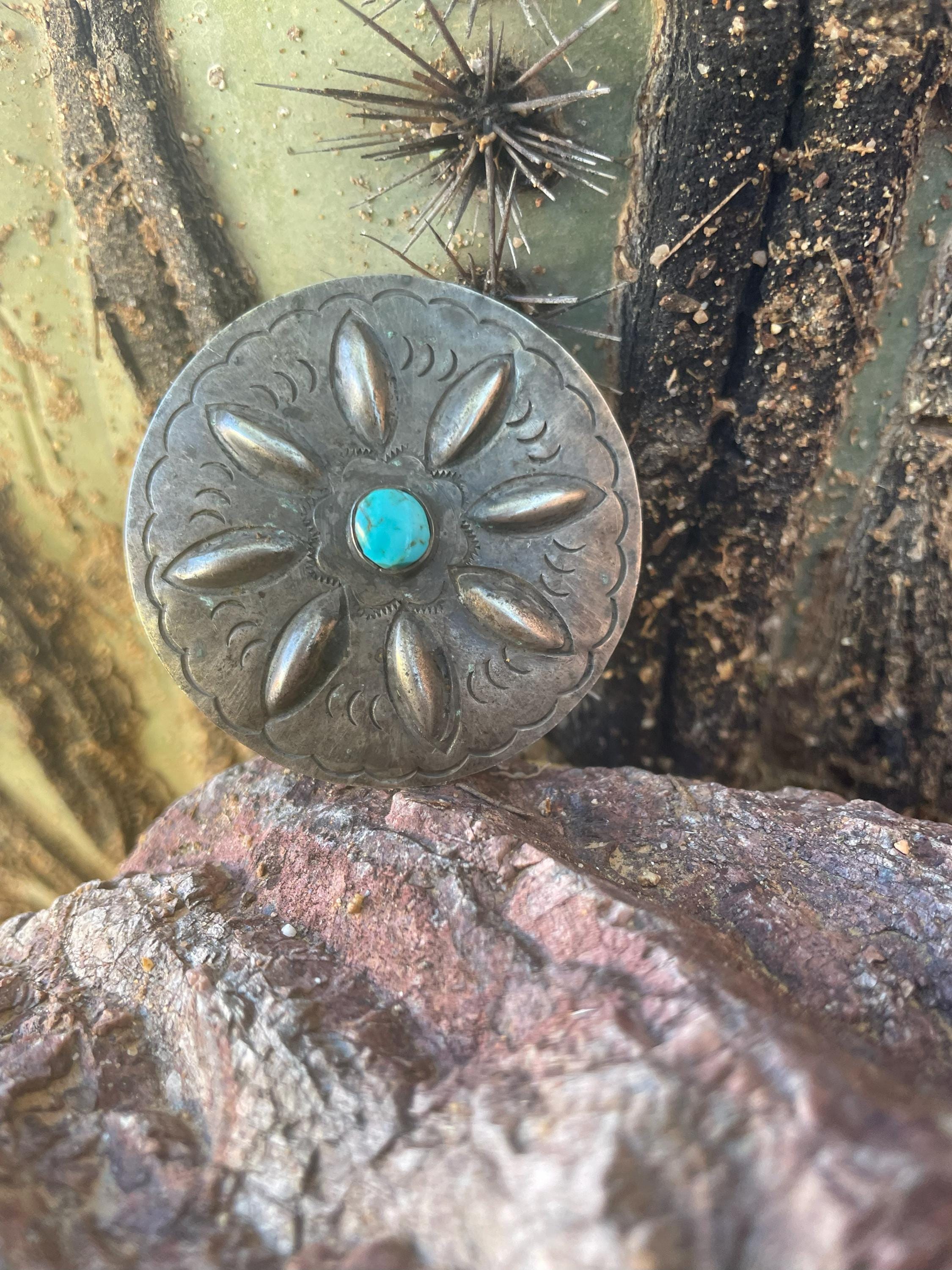 1940's, Concho, Collar Pin, Navajo Repousse, Old Pawn, Beautiful Blue ...