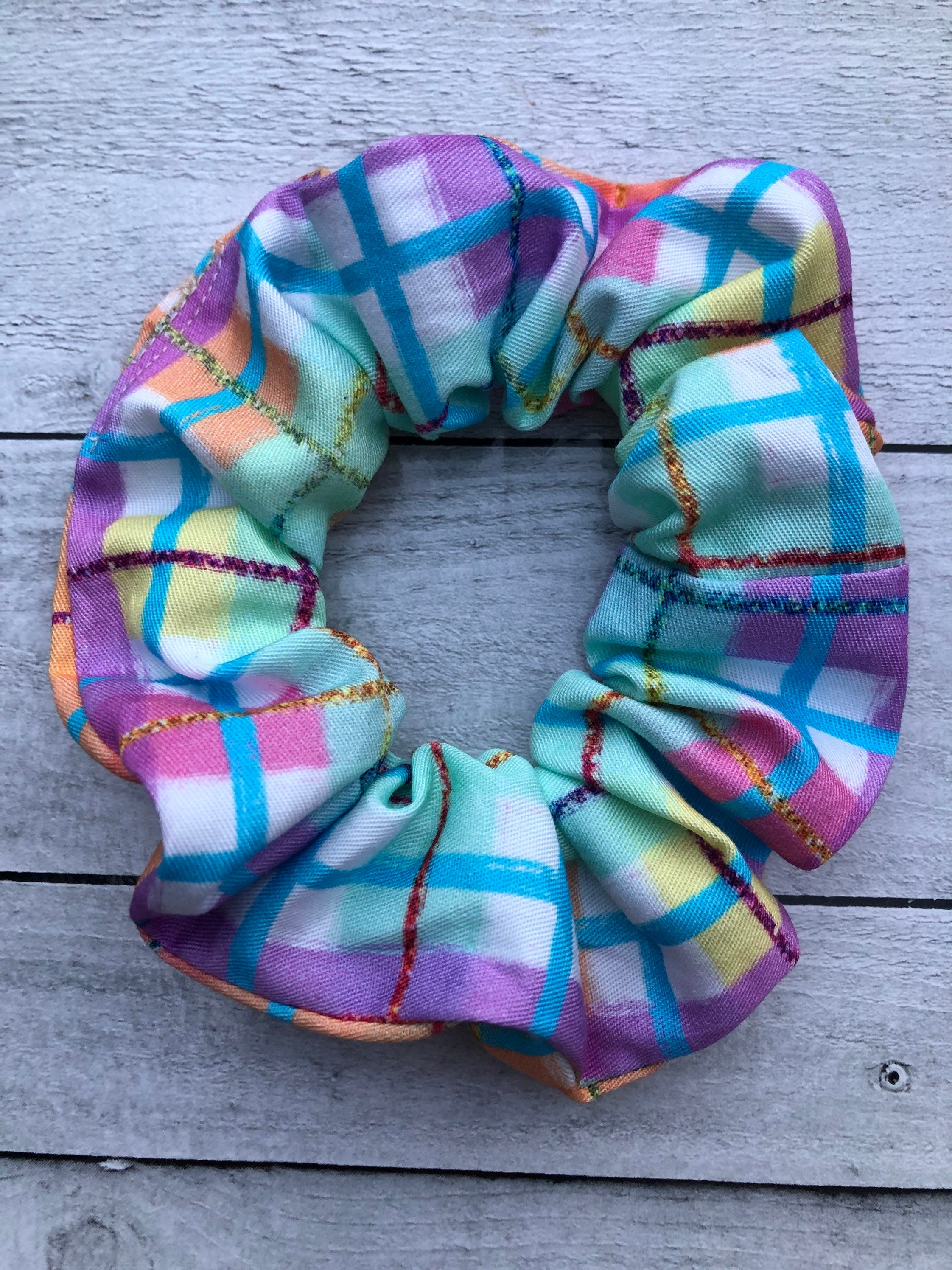 Rainbow plaid Scrunchie | rainbow scrunchie - Etsy 日本