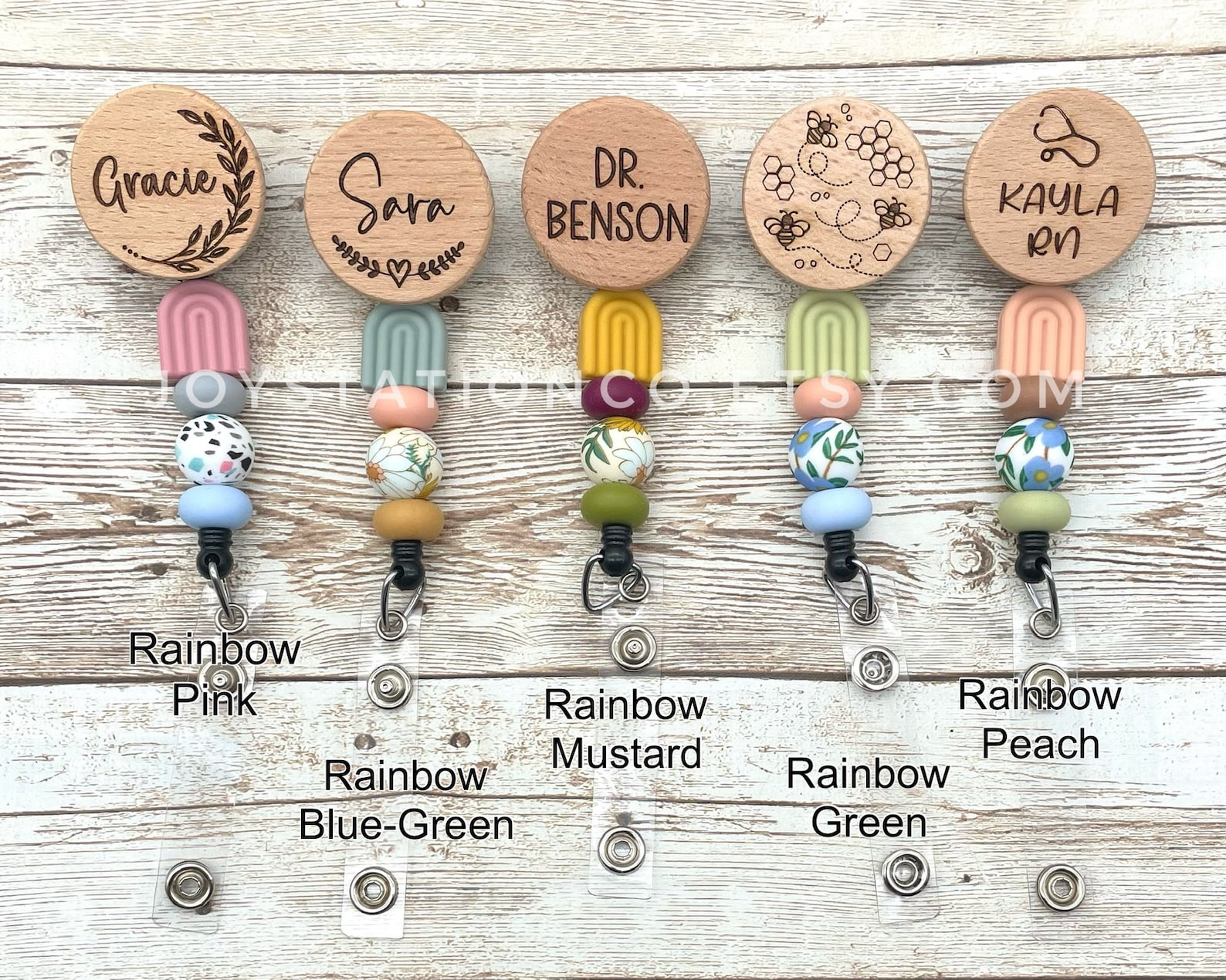 Personalized Boho Rainbow Badge Reel // Silicone Beaded ID Badge Holder ...