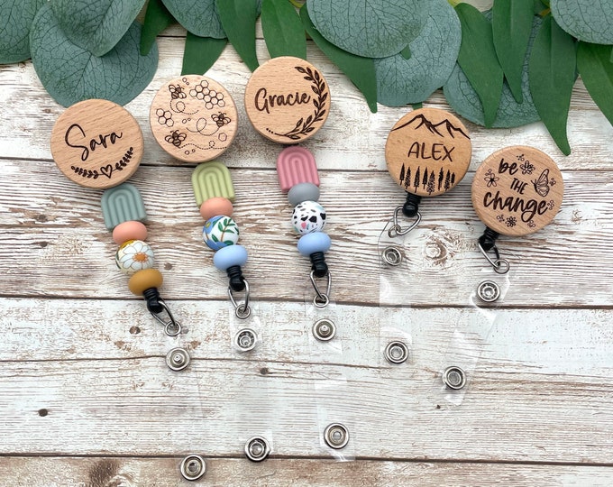 Beaded Badge Reel Nurse ID Badge Reel Teacher Badge Gift Retractable ...