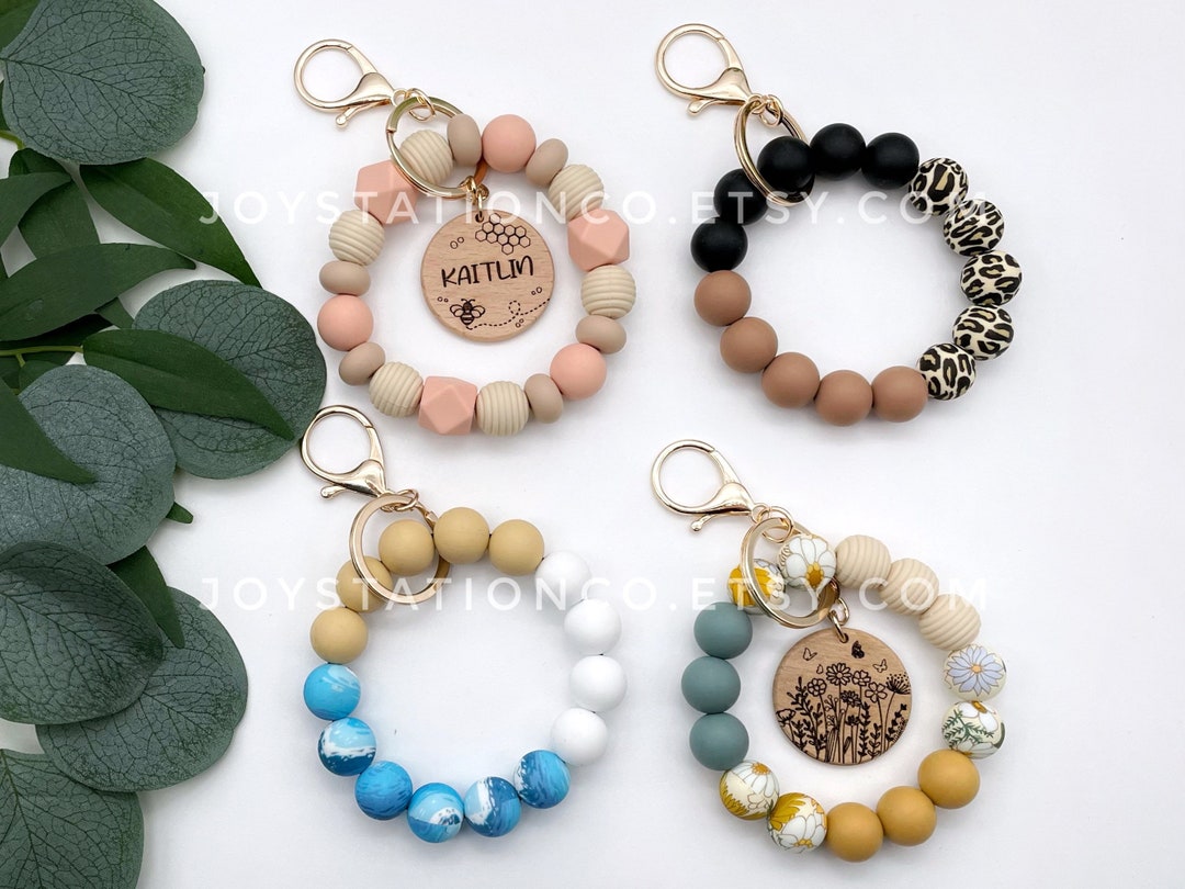 Personalized Silicone Beaded Keychain Wristlet// Gifts for - Etsy