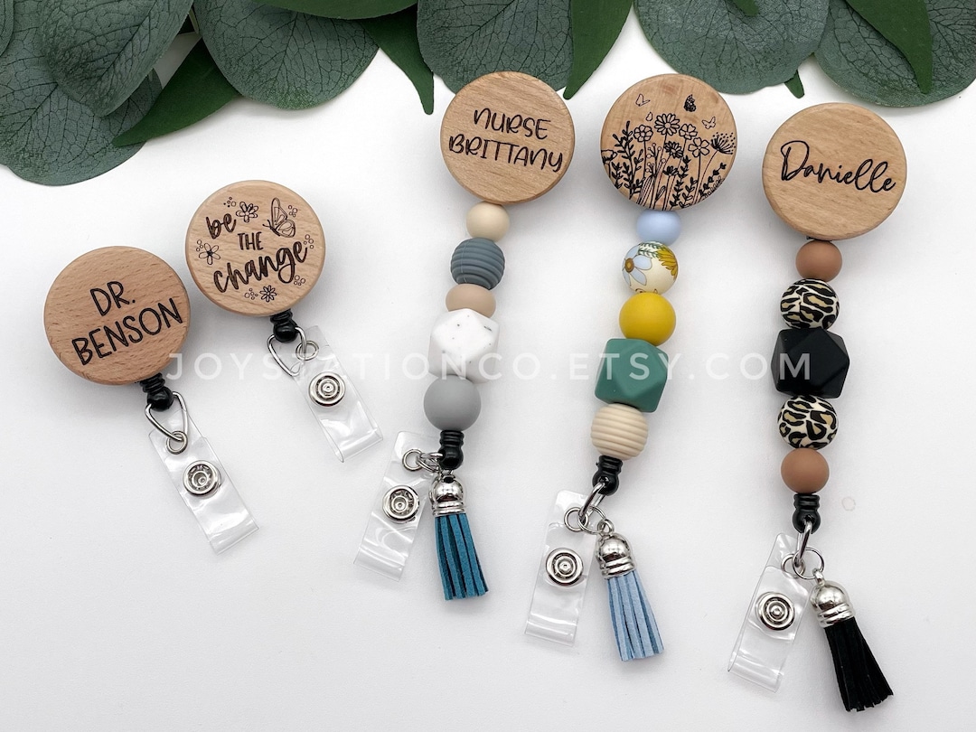 Personalized Badge Reel // Silicone Beaded ID Badge Holder // Office ...