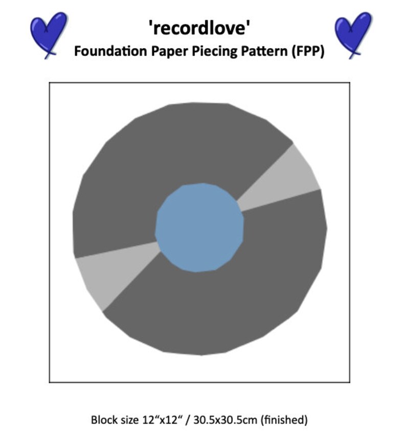 Record Foundation Paper Piecing Pattern Quiltblock 'recordlove' 12 CD ...