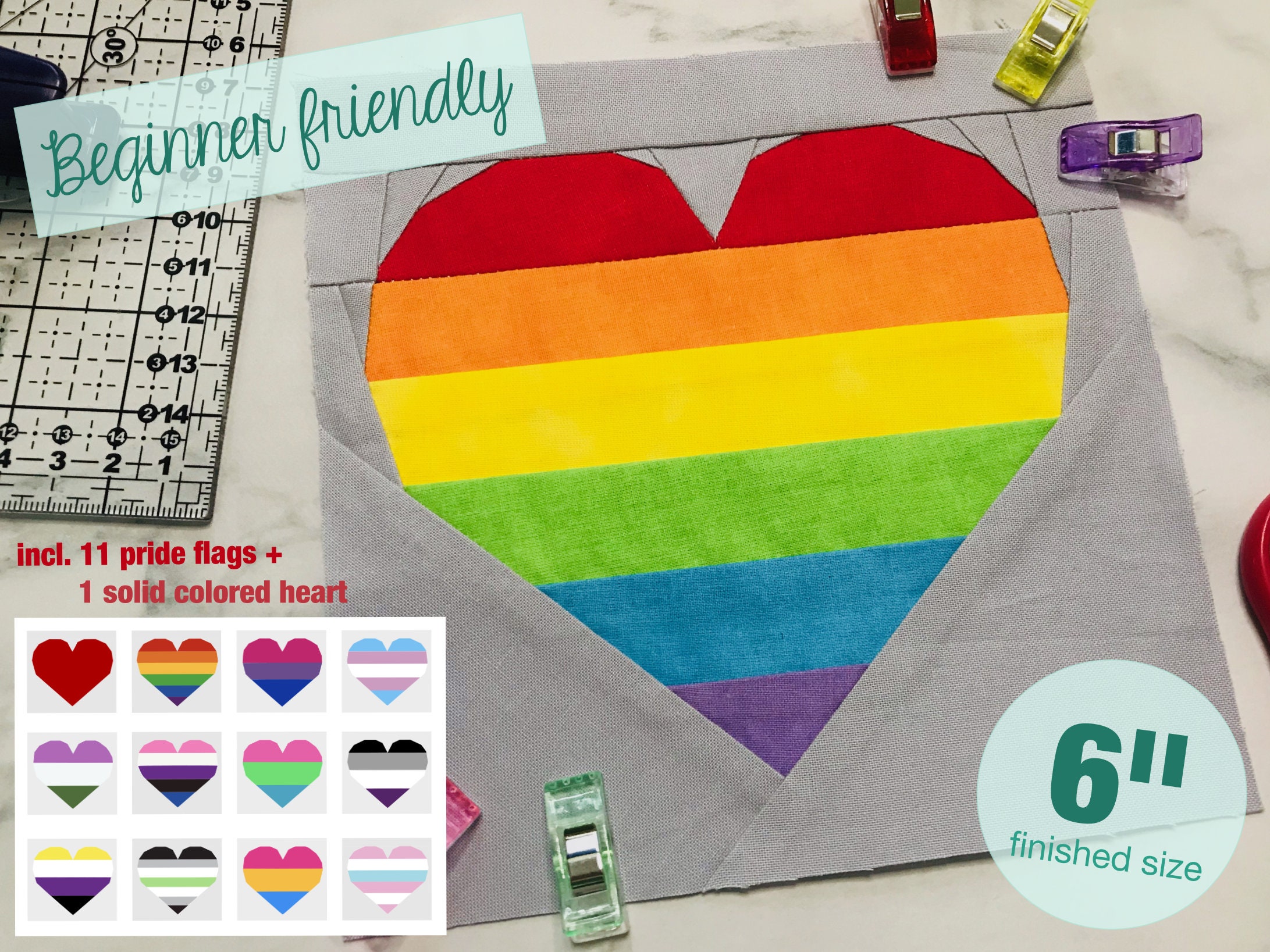 Pride Heart Foundation Paper Piecing Pattern - Etsy