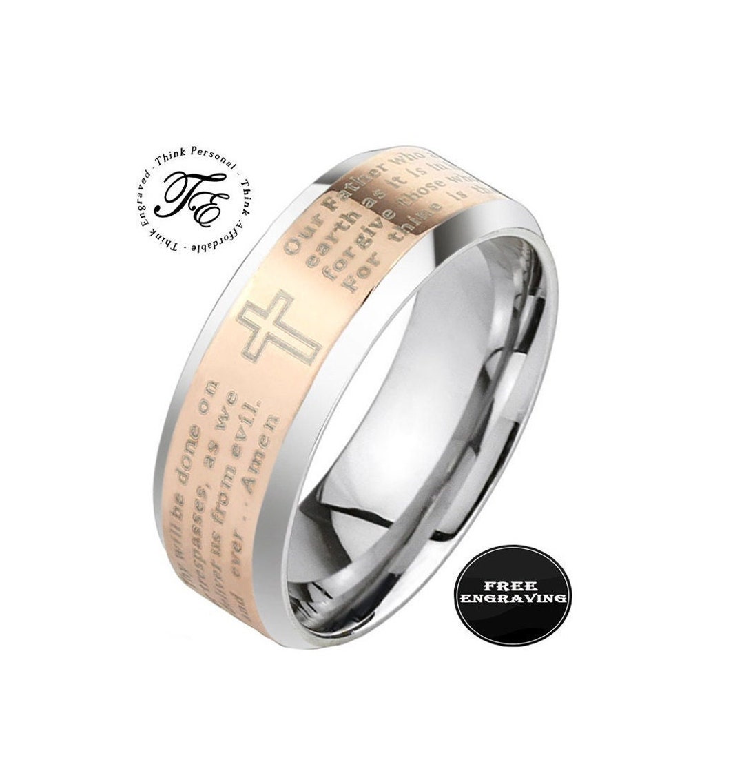 Custom Engraved Men's Lord's Prayer Cross Promise Ring - Personalized ...
