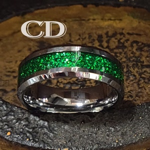 Personalized Men's Green Emerald Galaxy Tungsten Promise Ring Band ...