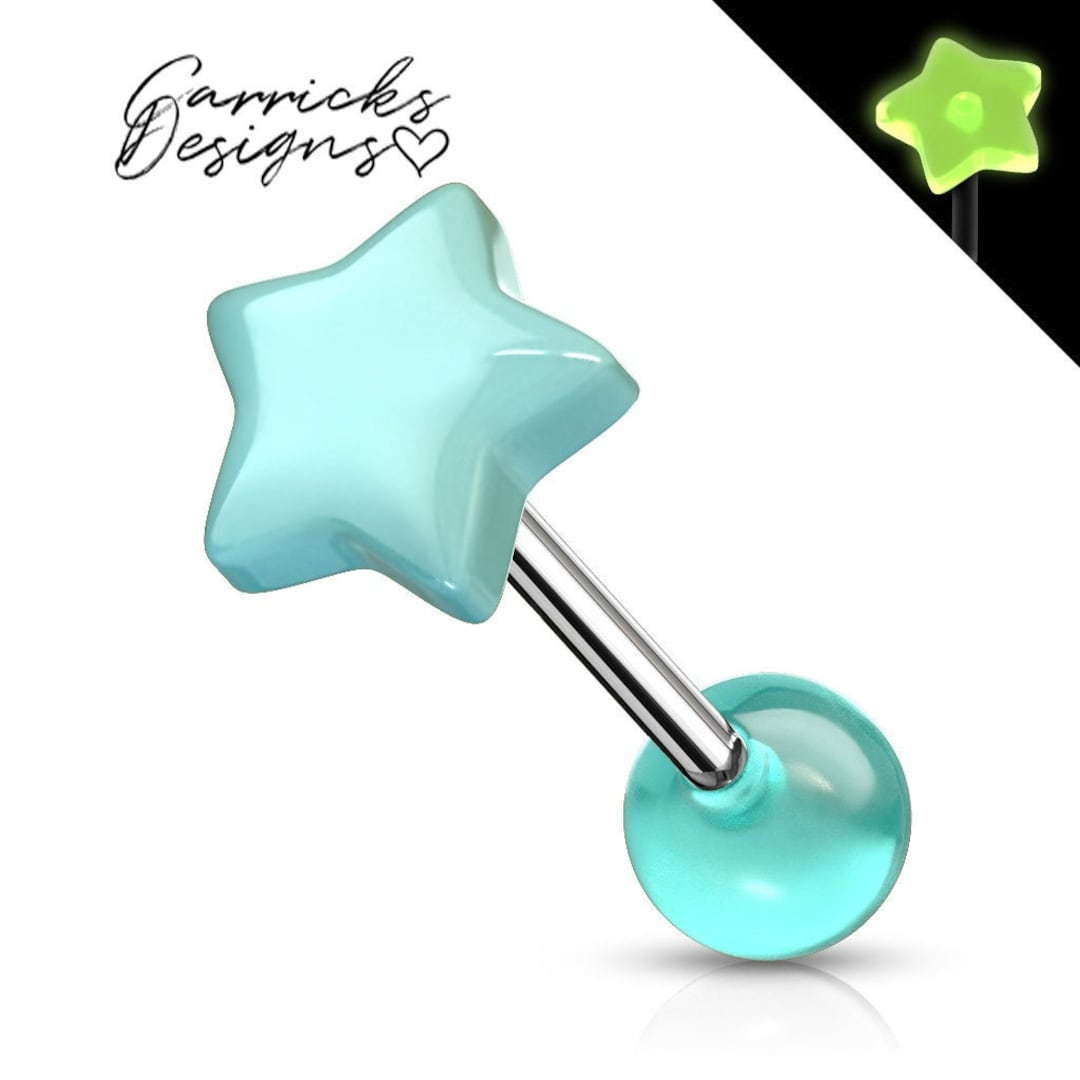 Blue Glow in the Dark Star Tongue Ring Barbell or Ear Barbell - Etsy