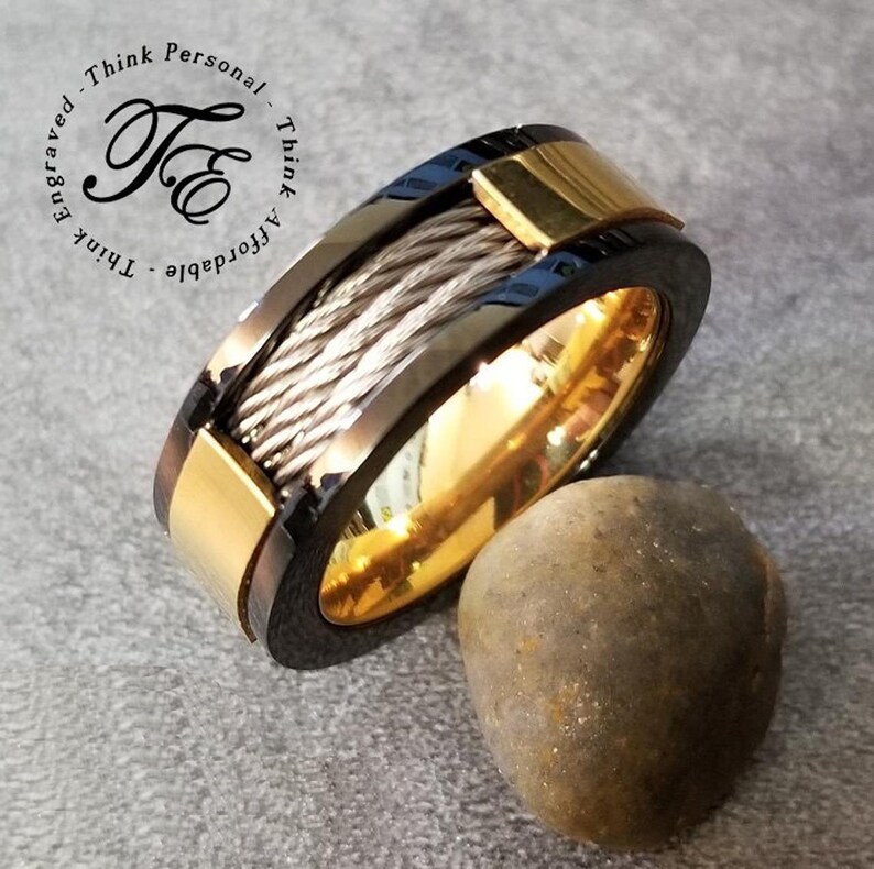 Personalized Engraved Men's Cable Inlay Wedding Ring - Etsy
