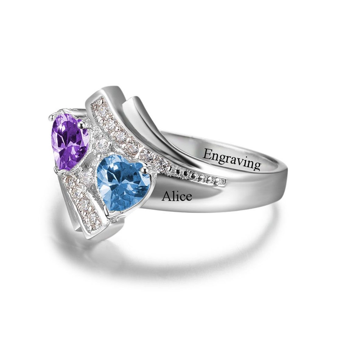 Personalized 2 Stone Vintage Look Heart Birthstones Mothers Ring - Etsy