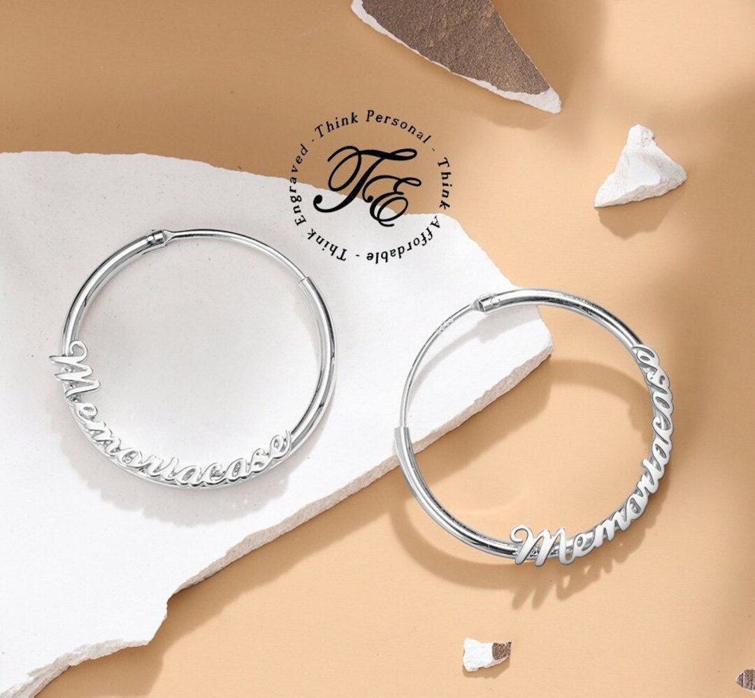 Personalized Cursive Script Name Hoop Earrings - Gold, Silver, Rose ...