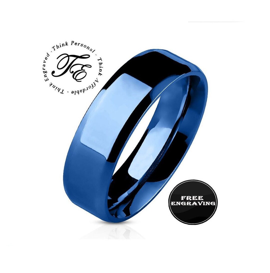 Custom Engraved Men's Blue Promise Ring or Wedding Ring Handwriting ...