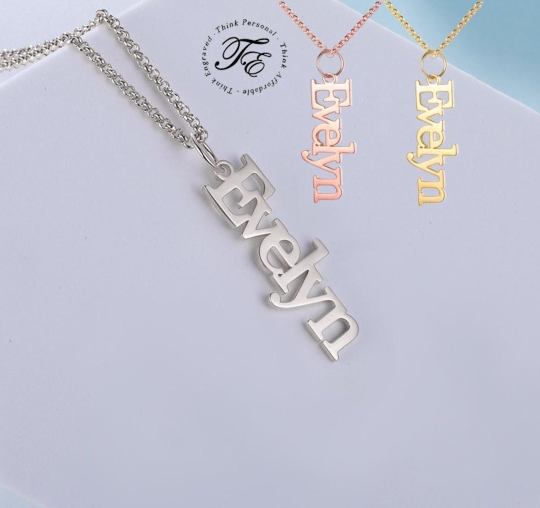 Custom Dangle Name Necklace - Gold Rose Gold or Silver Name Necklace ...