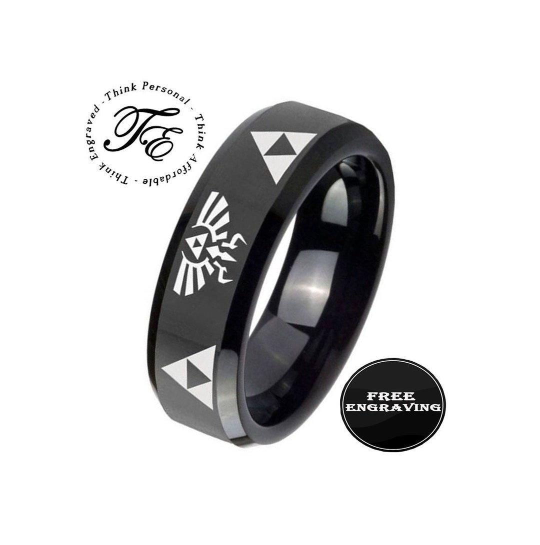 Personalized Engraved Men's Black Zelda Tri Force Wedding Ring - Etsy