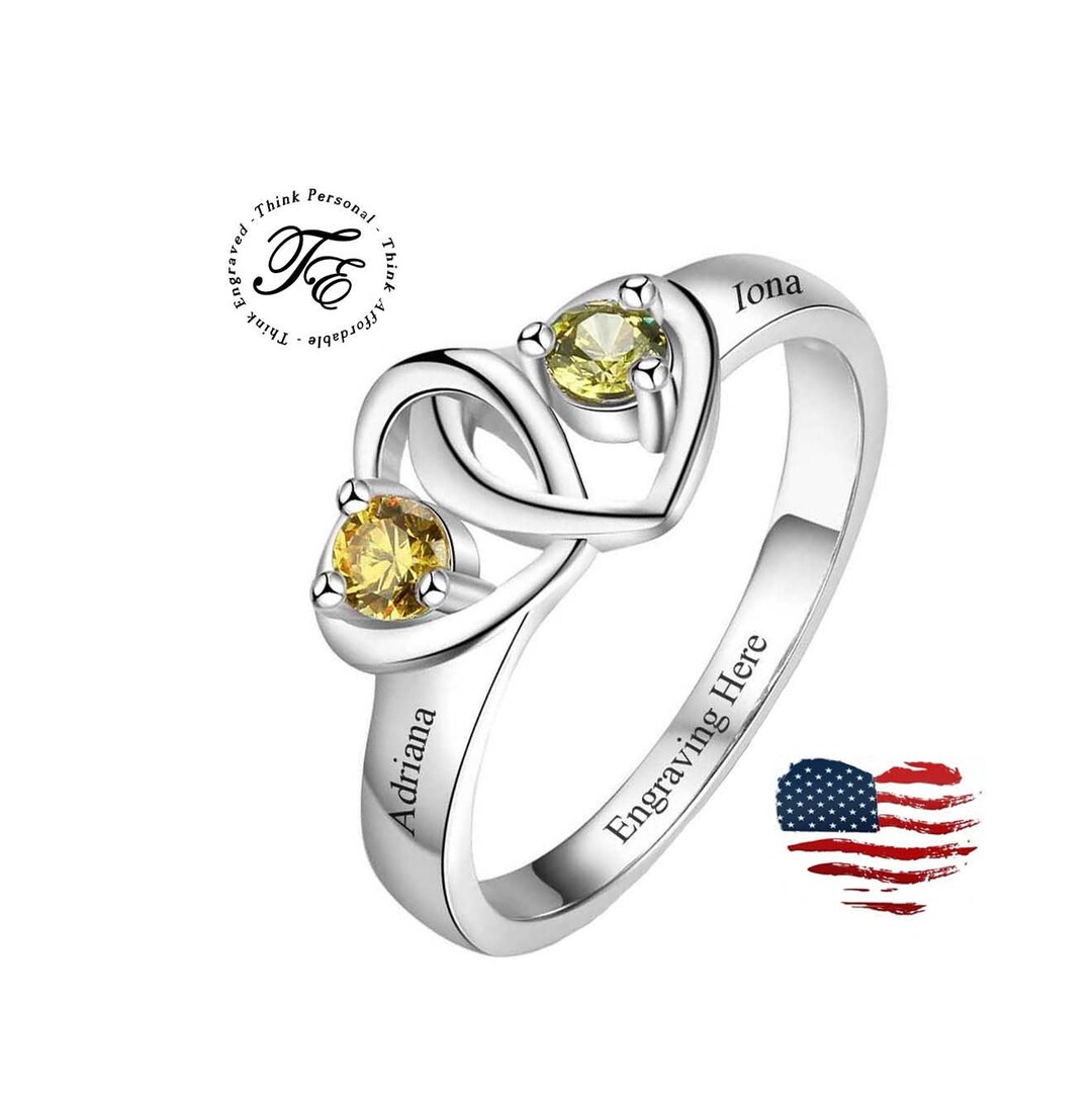 2 Birthstone Mothers Ring 2 Names Locked Hearts - Custom Promise Ring ...